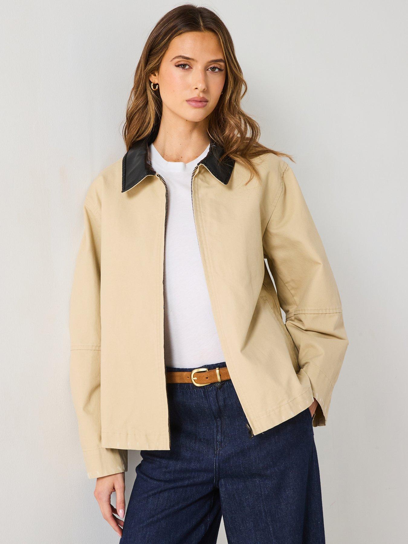 Mango Cotton Jacket With Contrasting Collar - Brown | Littlewoods