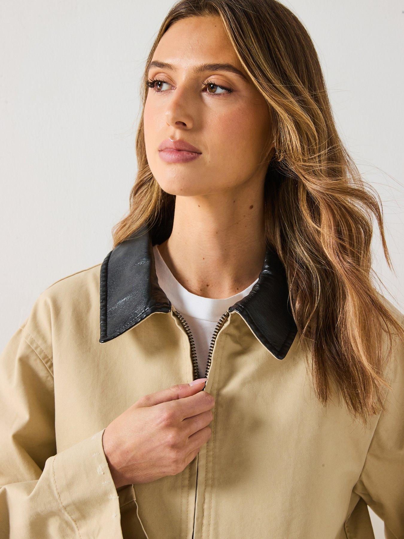 Mango Cotton Jacket With Contrasting Collar - Brown | Littlewoods