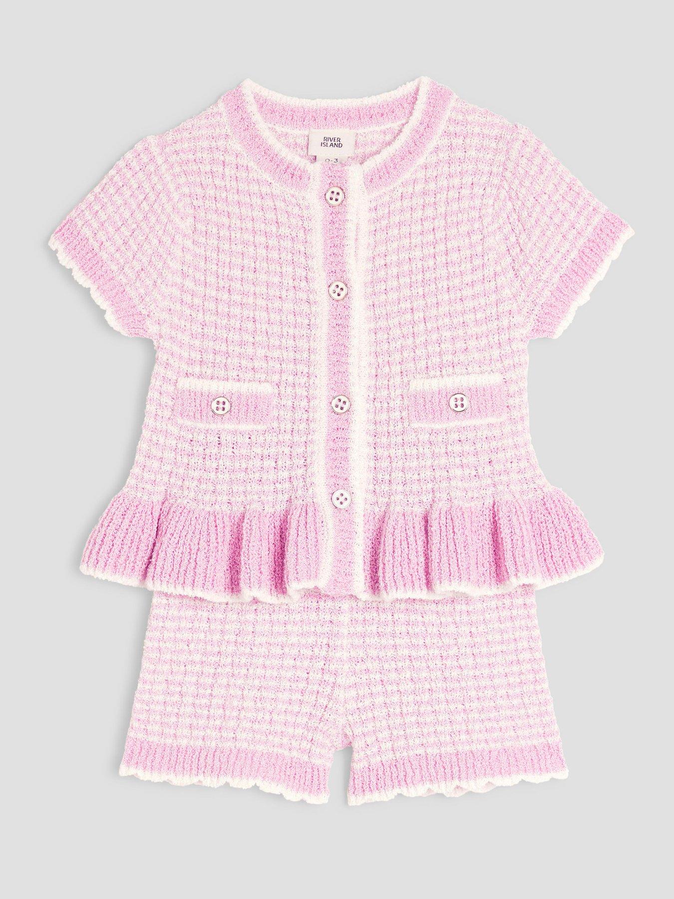 River Island Baby Girl Boucle Peplum Knit Set - Pink | Littlewoods