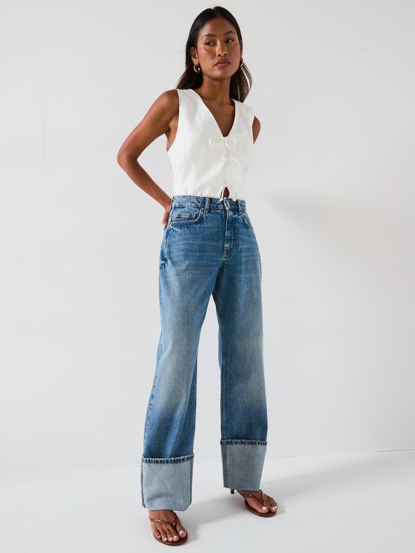 V by Very Deep Turn Up Hem Jeans - Mid Wash | Littlewoods