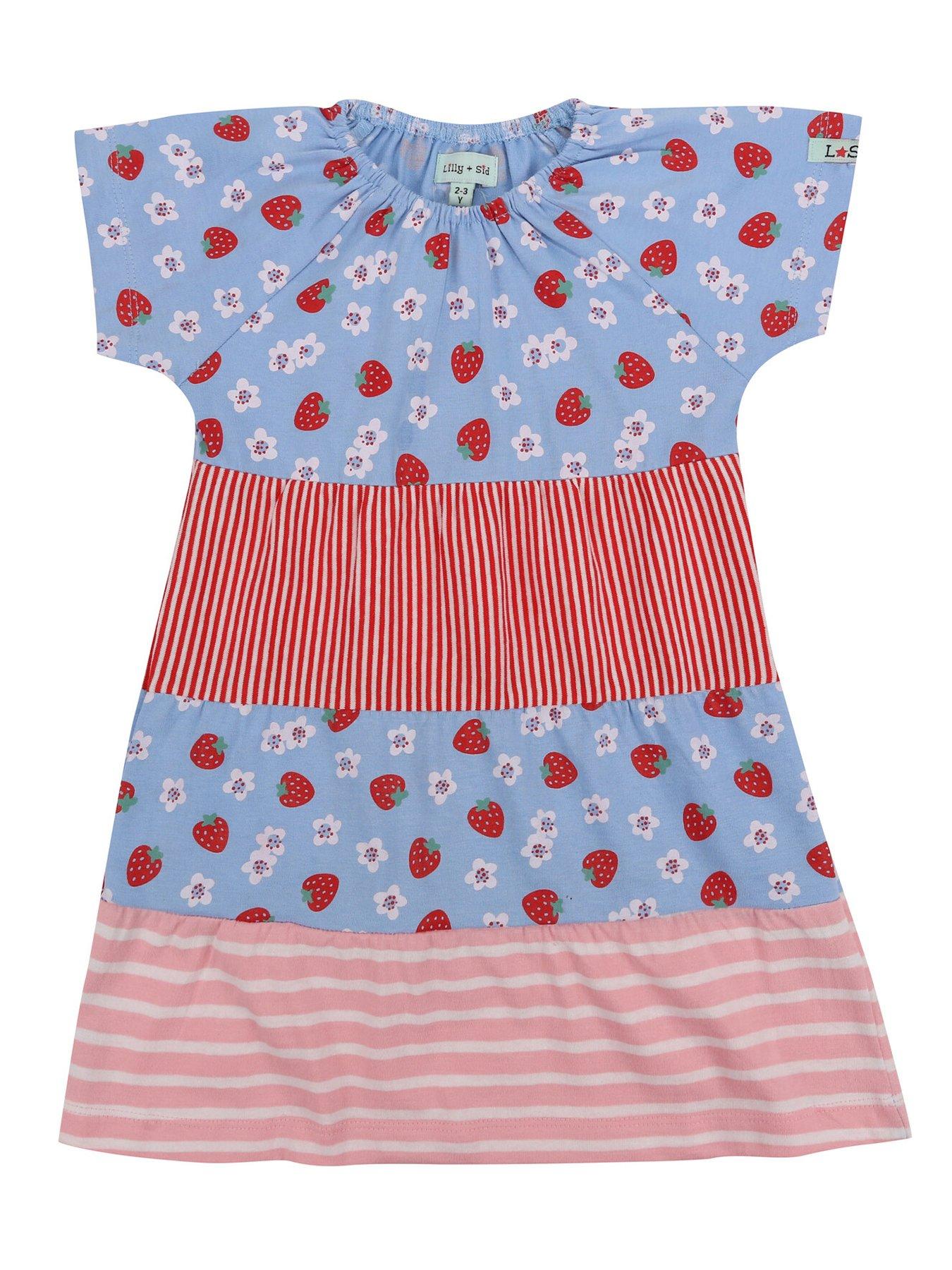 Lilly + Sid Girls Strawberry & Red Stripe Tier Dress - Pink | Littlewoods