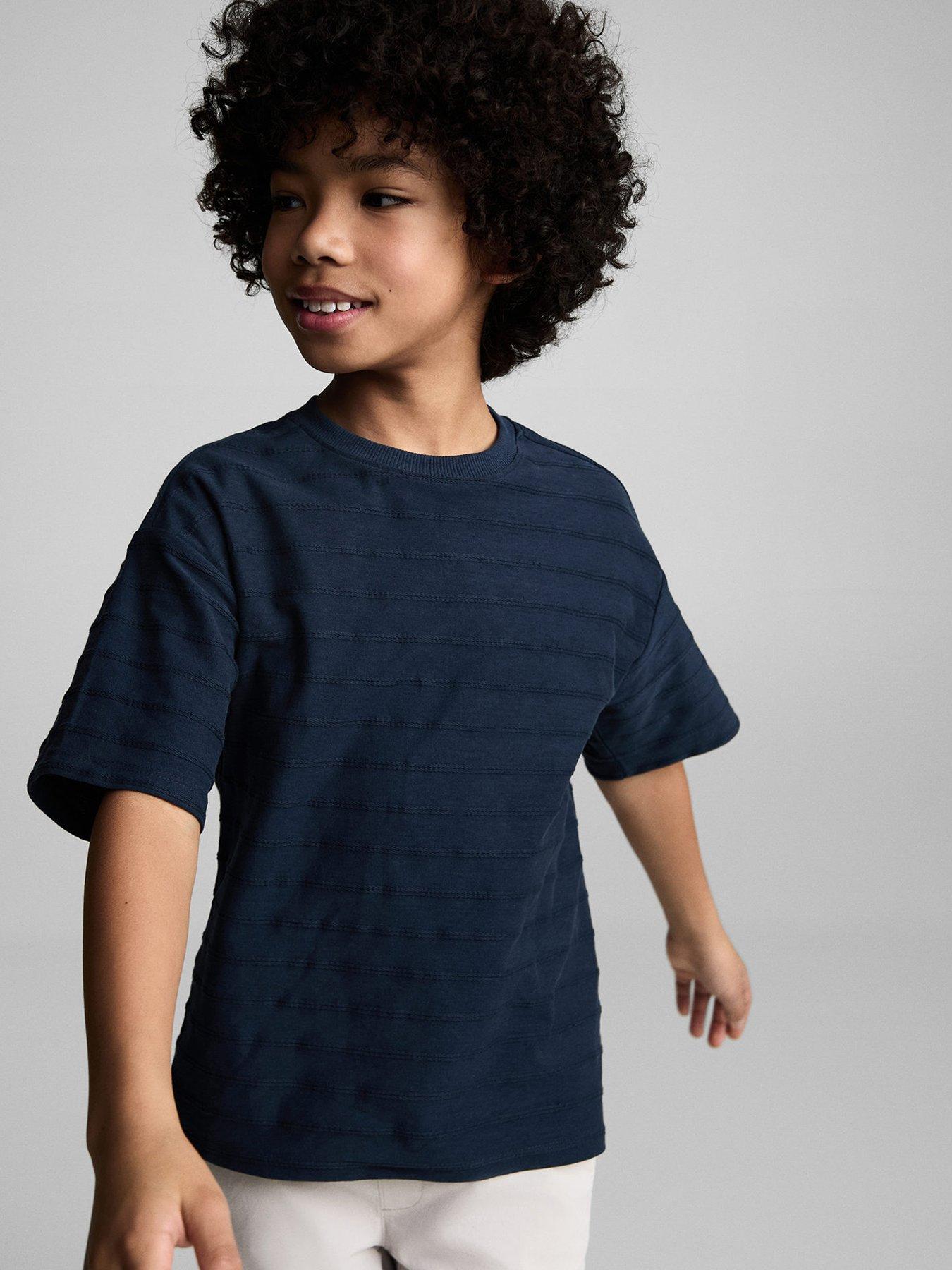 Mango Boys Textured Stripe Short Sleeve T-Shirt - Navy | Littlewoods