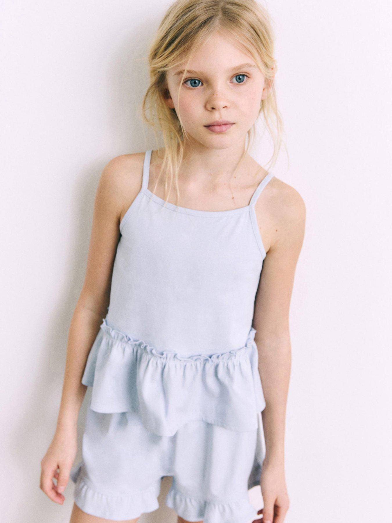 Mango Girls Frill Strappy Shorty Pyjamas - Blue | Littlewoods