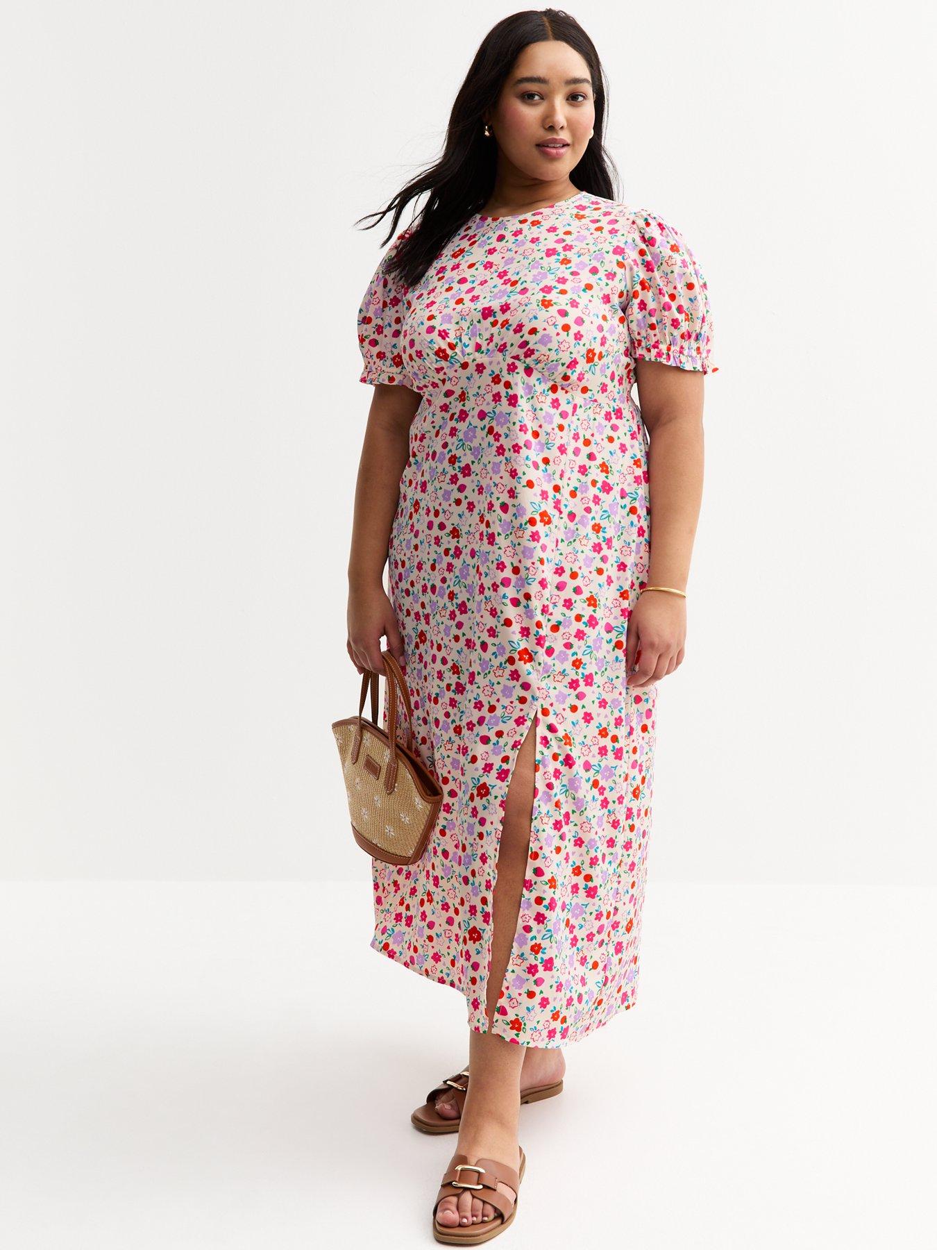 New Look Curves Floral Print Midi Dress - Cream | Littlewoods