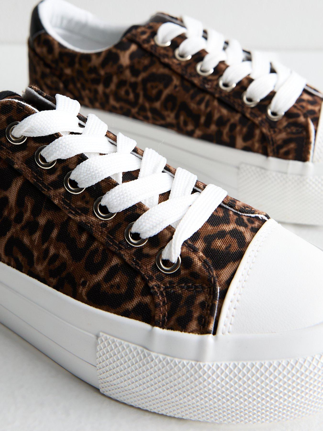 New Look Brown Leopard Print Lace Up Canvas Trainers - Beige | Littlewoods