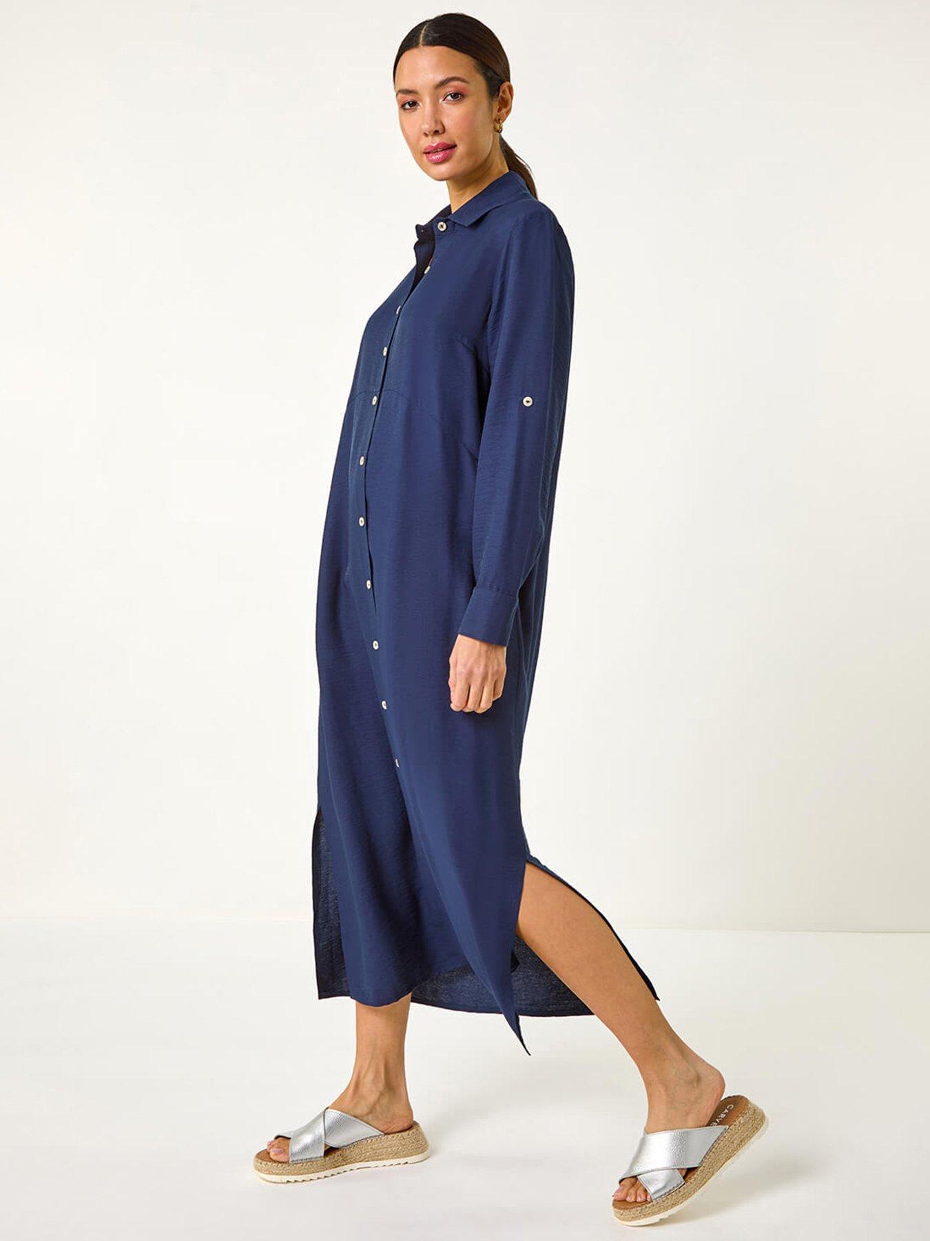 Roman Button Through Shirt Midi Dress - Navy | littlewoods.com