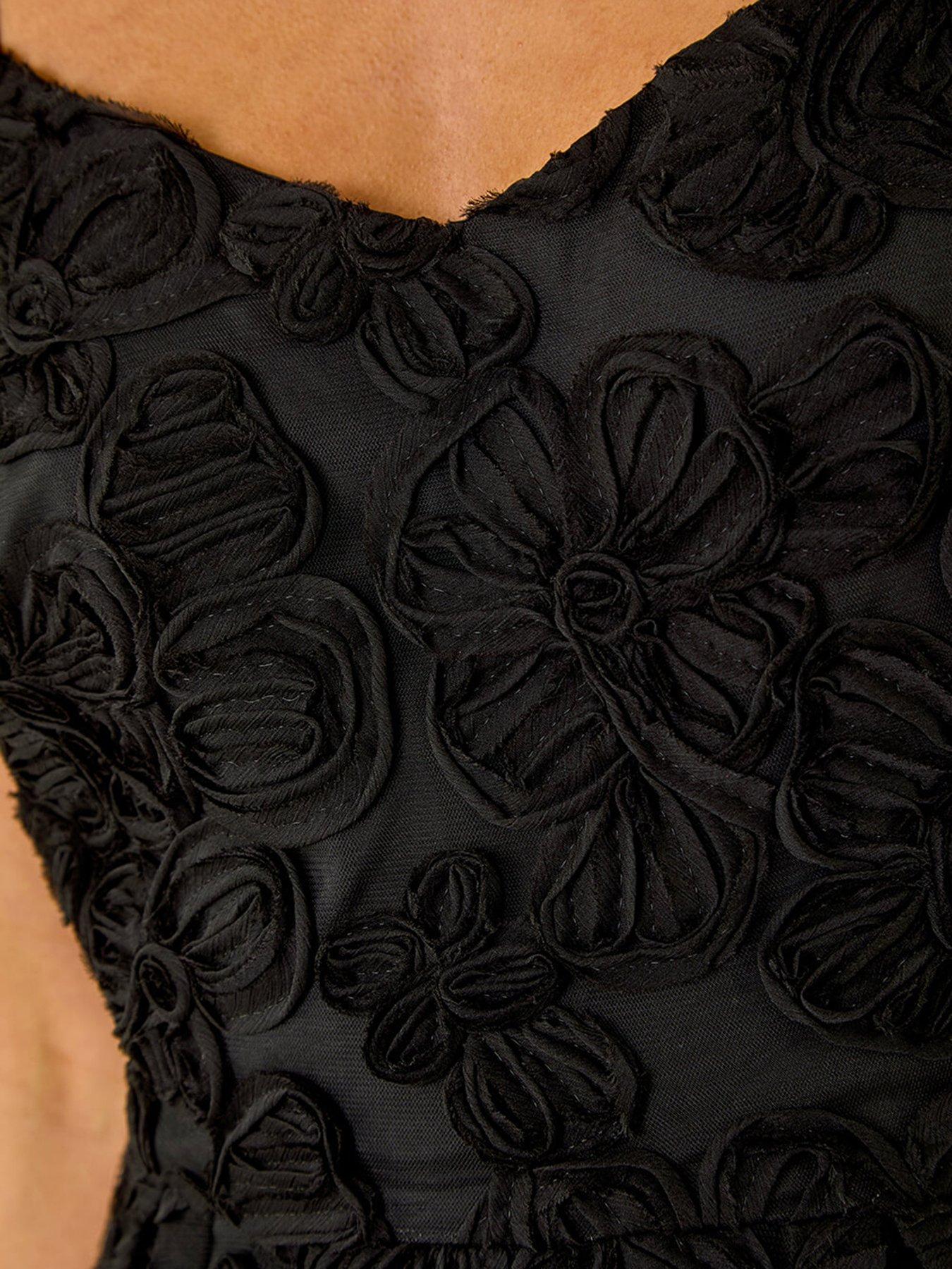 Roman Dusk Floral V-neck Strap Midi Dress - Black | Littlewoods