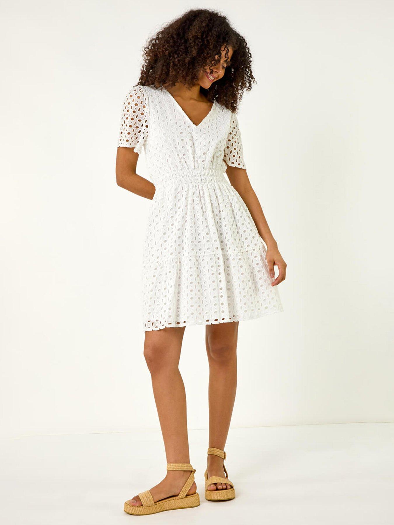 Roman Dusk Broderie Anglaise Tiered Dress - White | Littlewoods