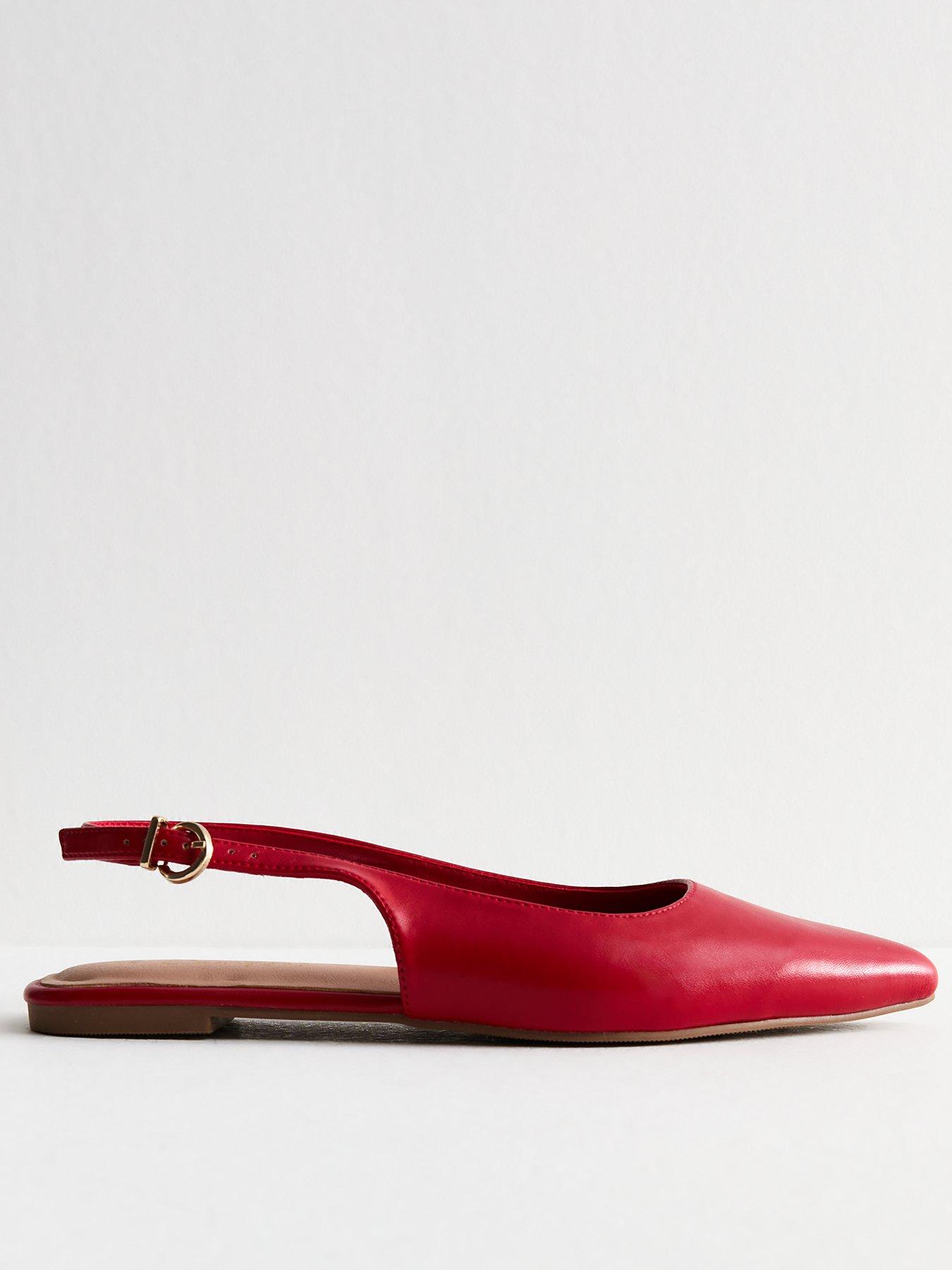 New Look Faux Leather Pointed Toe Slingback Ballet Flats - Bright Red ...