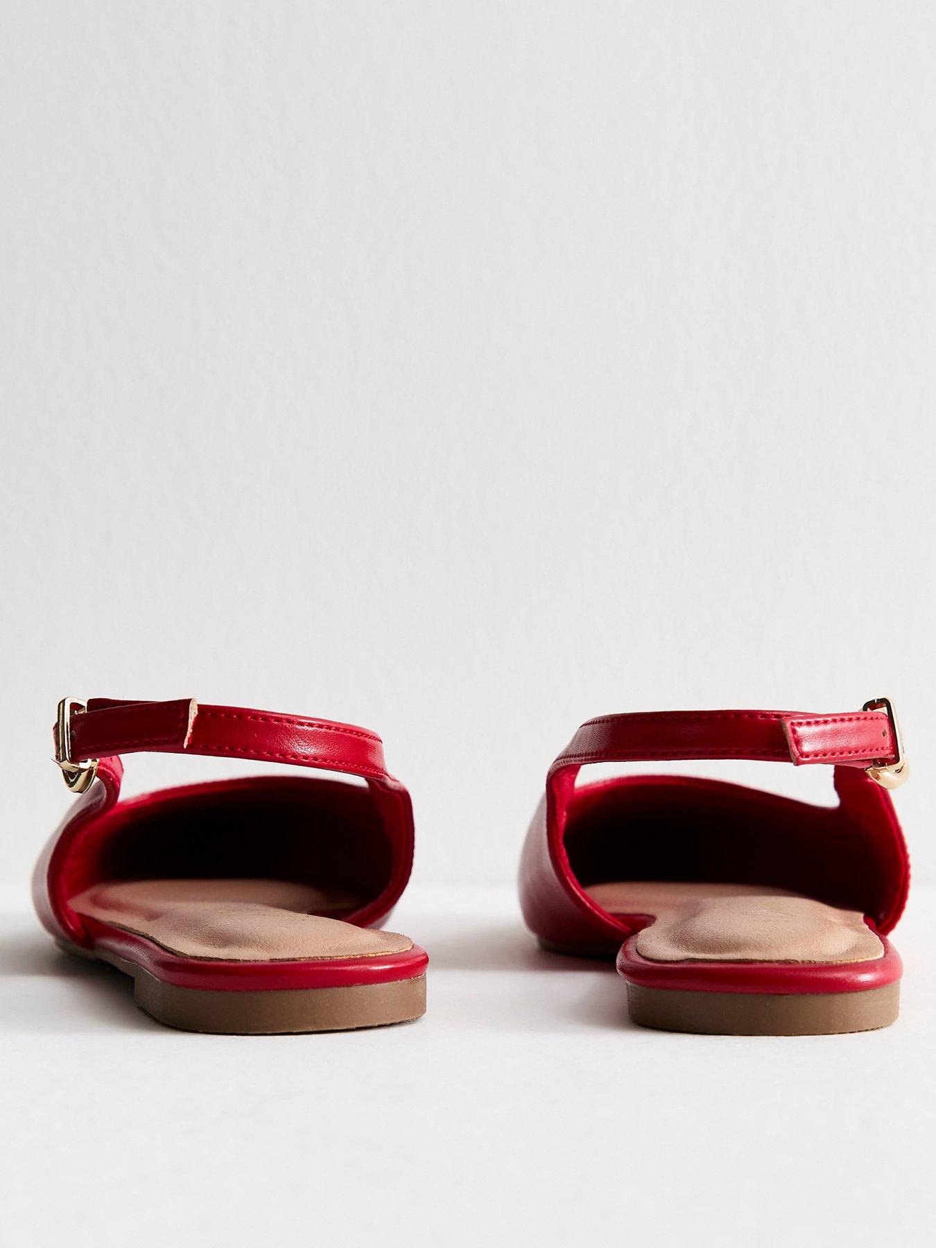 New Look Faux Leather Pointed Toe Slingback Ballet Flats - Bright Red ...