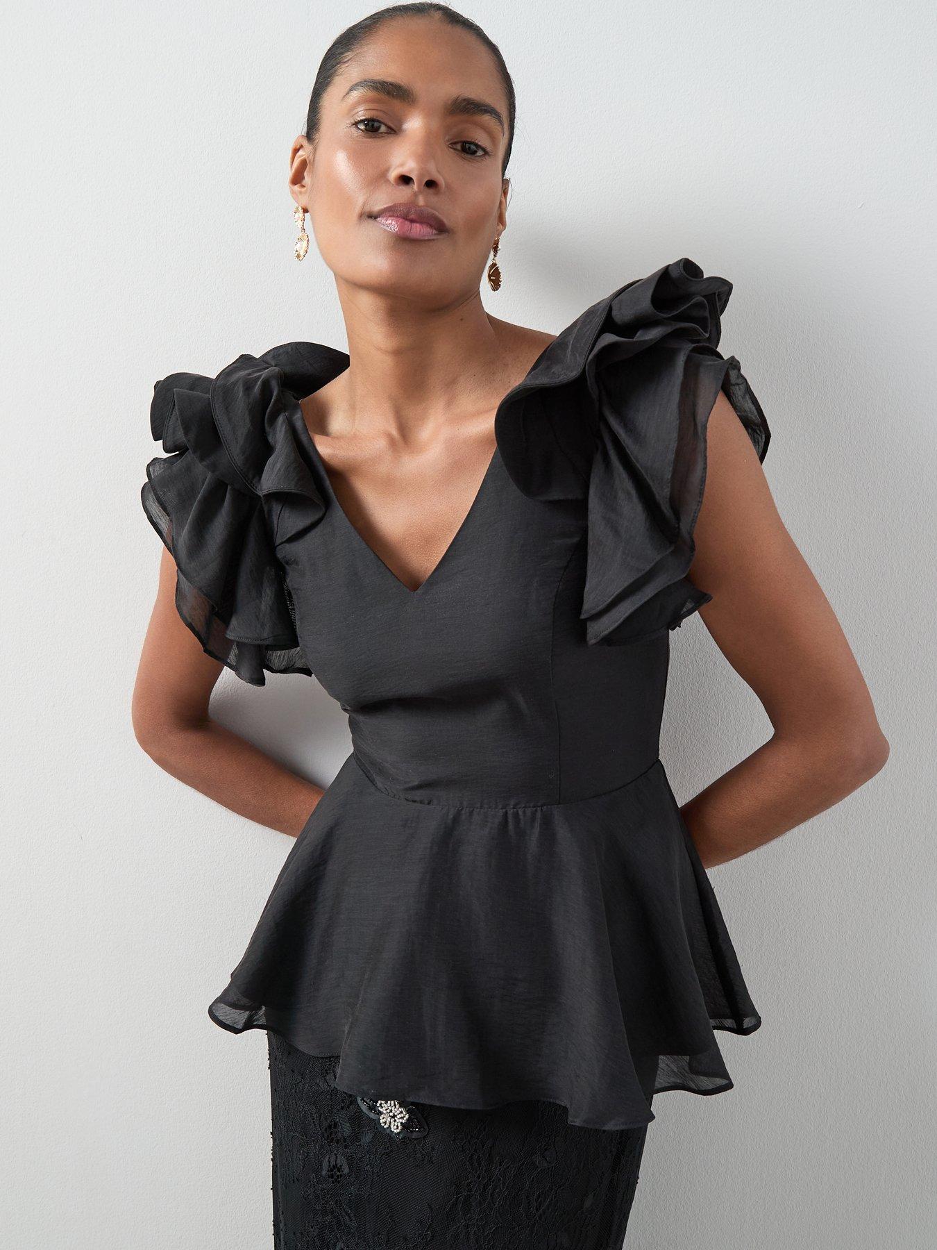 The Very Collection One Shoulder Oversized Corsage Top - Black ...