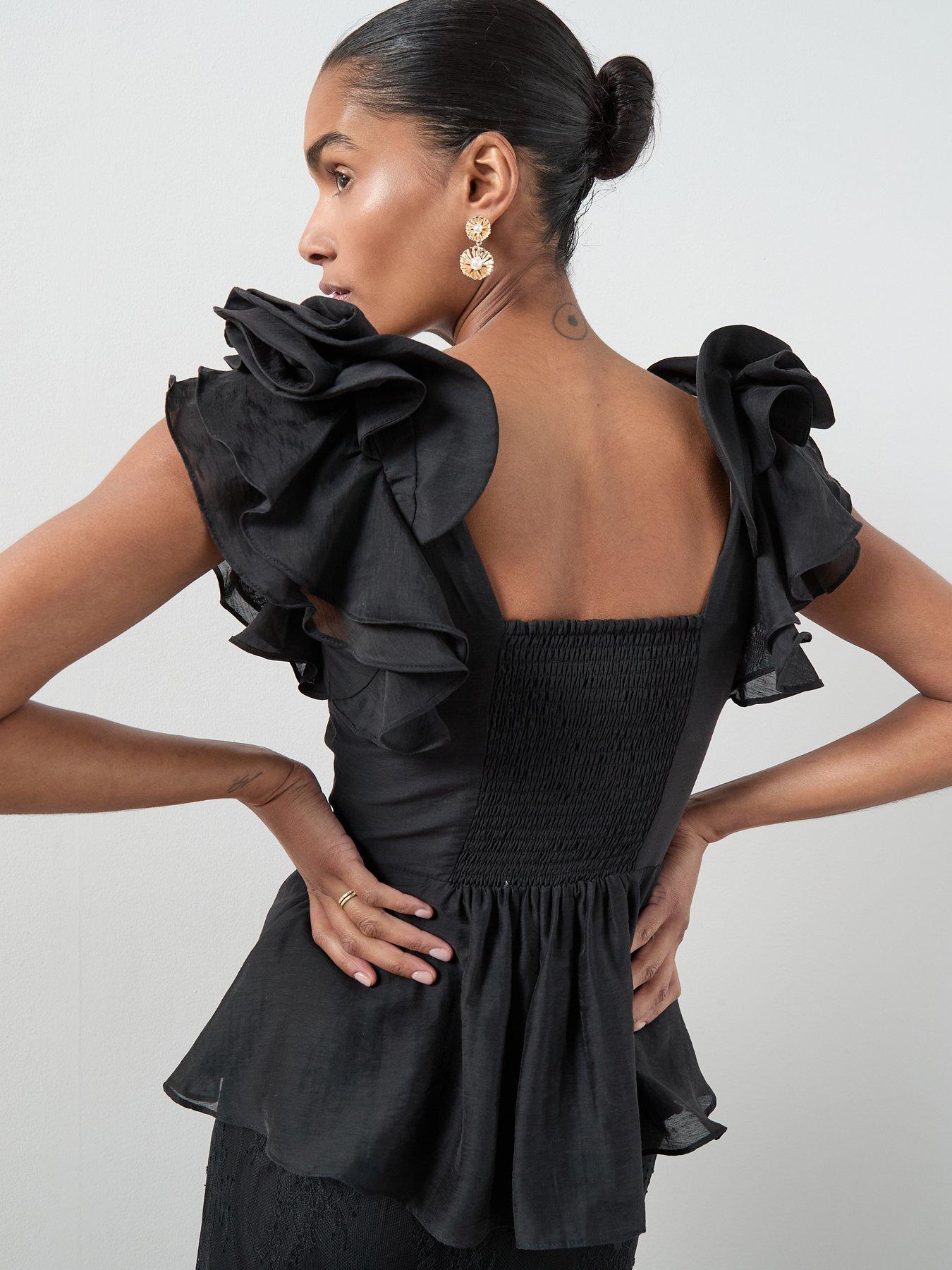 The Very Collection One Shoulder Oversized Corsage Top - Black ...