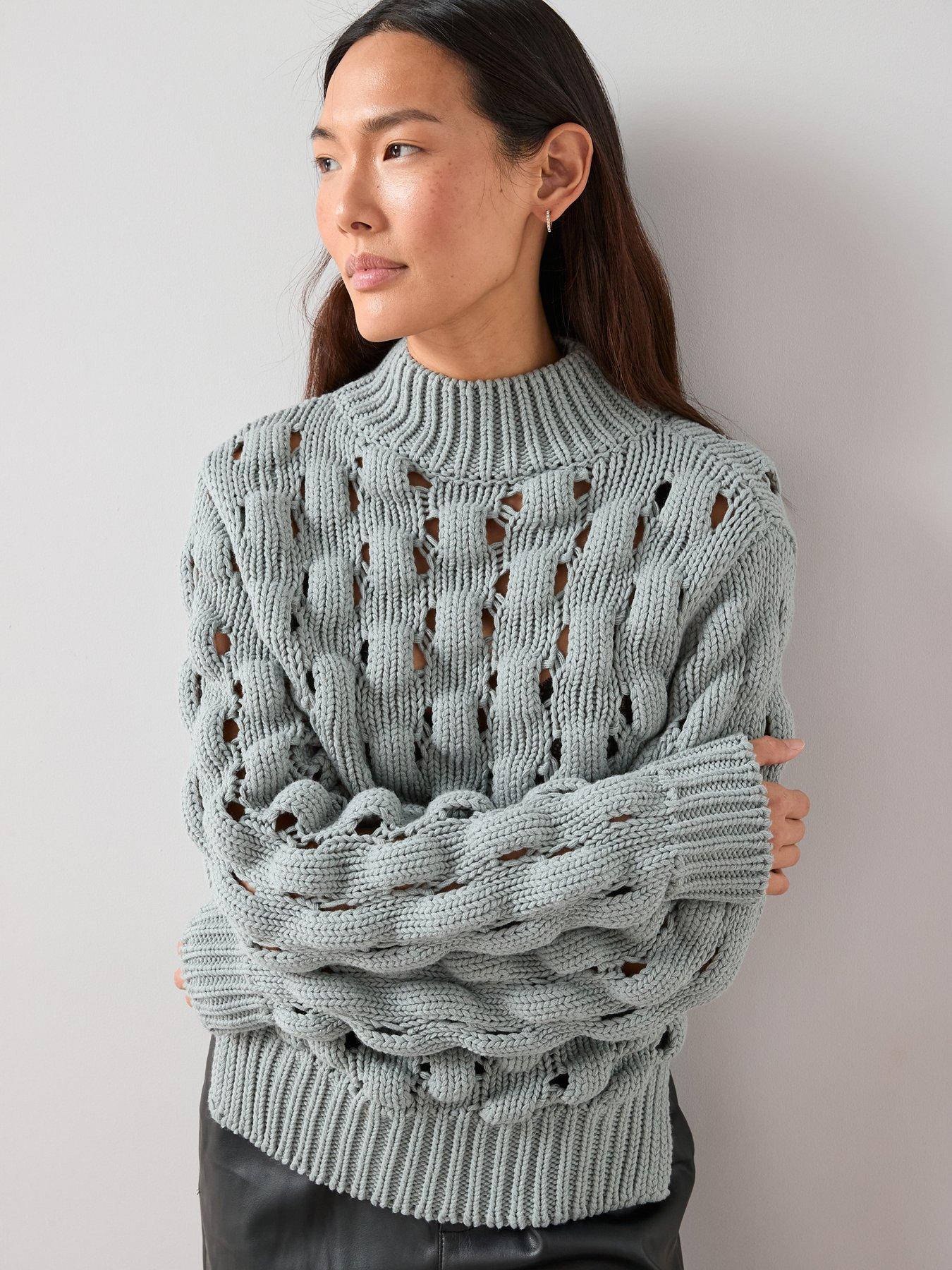 The Very Collection Cotton Rich Funnel Neck Bubble Stitch Jumper - Blue ...