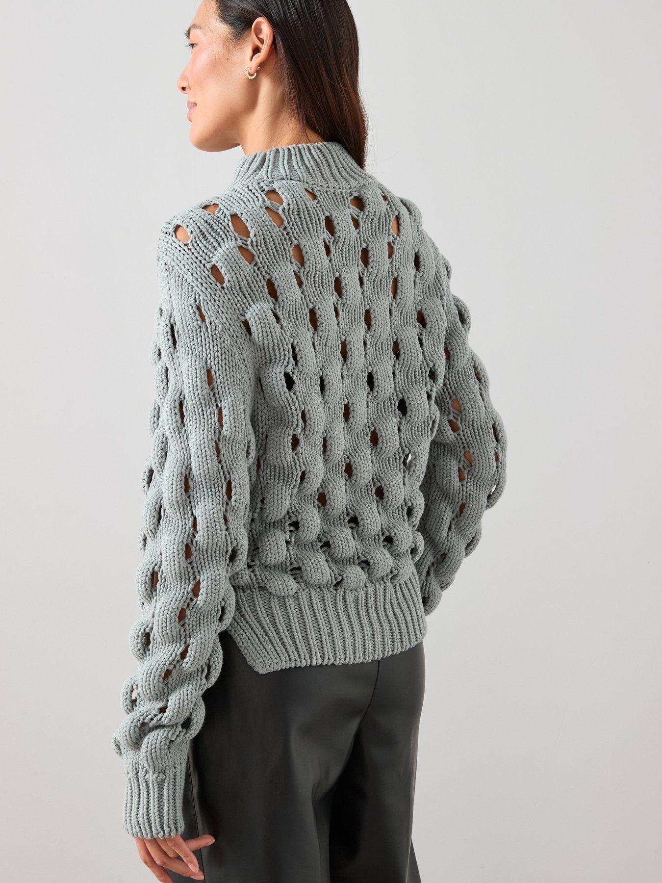 The Very Collection Cotton Rich Funnel Neck Bubble Stitch Jumper - Blue ...
