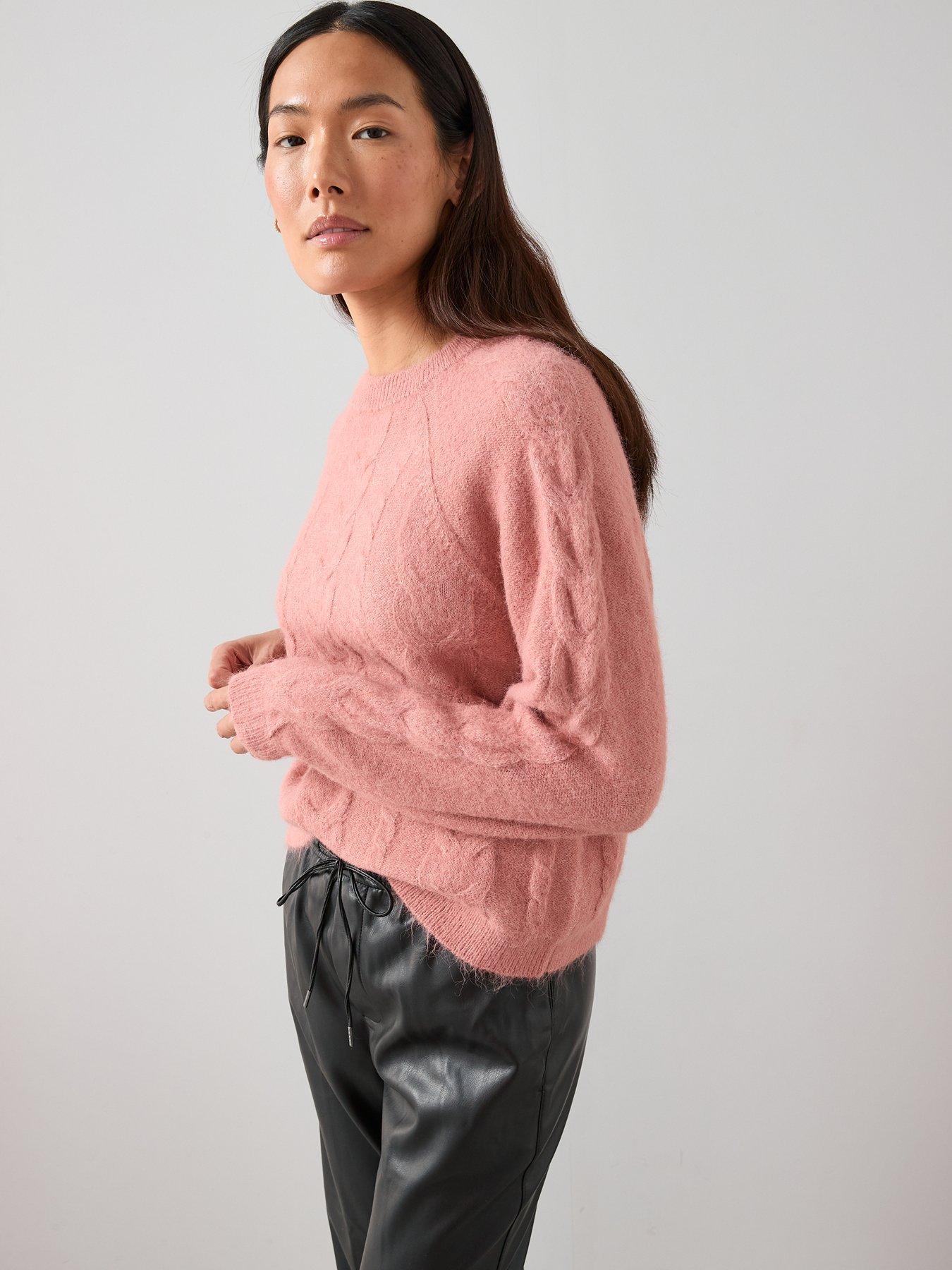 The Very Collection Crew Neck Bow Back Cable Jumper - Pink | Littlewoods