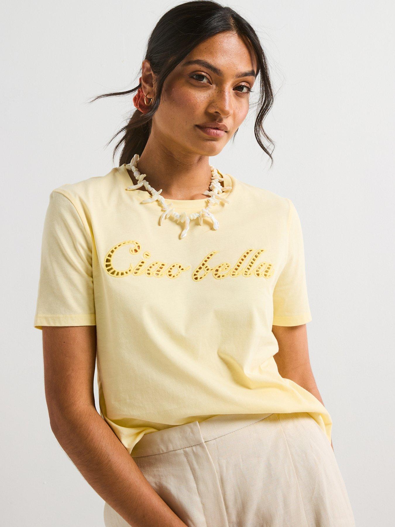 V by Very Ciao Bella Cut Out T-shirt - Yellow | Littlewoods