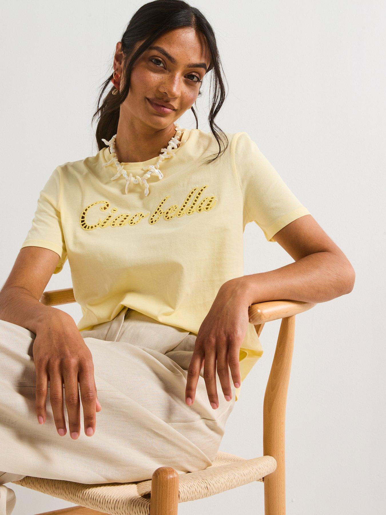V by Very Ciao Bella Cut Out T-shirt - Yellow | Littlewoods