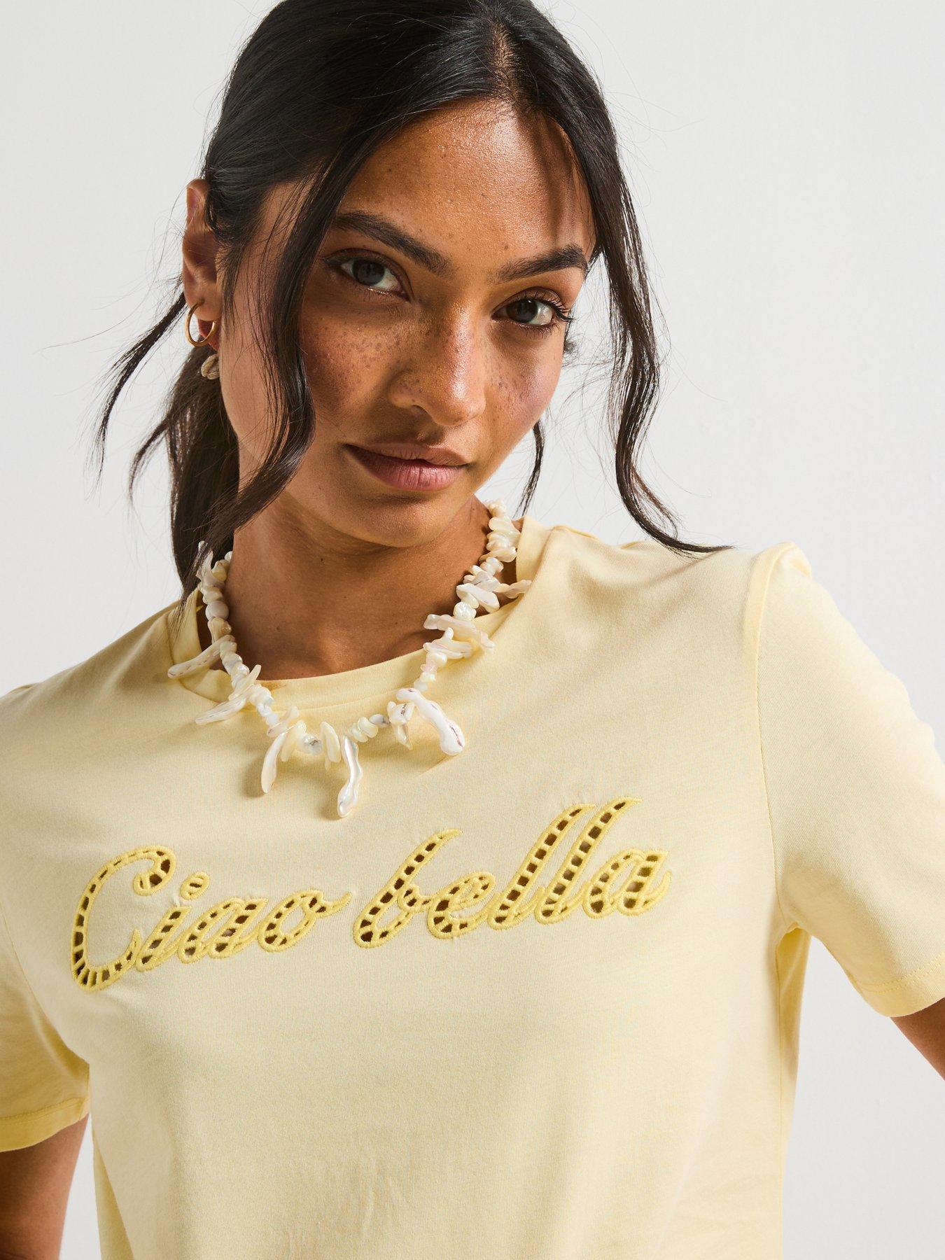 V by Very Ciao Bella Cut Out T-shirt - Yellow | Littlewoods