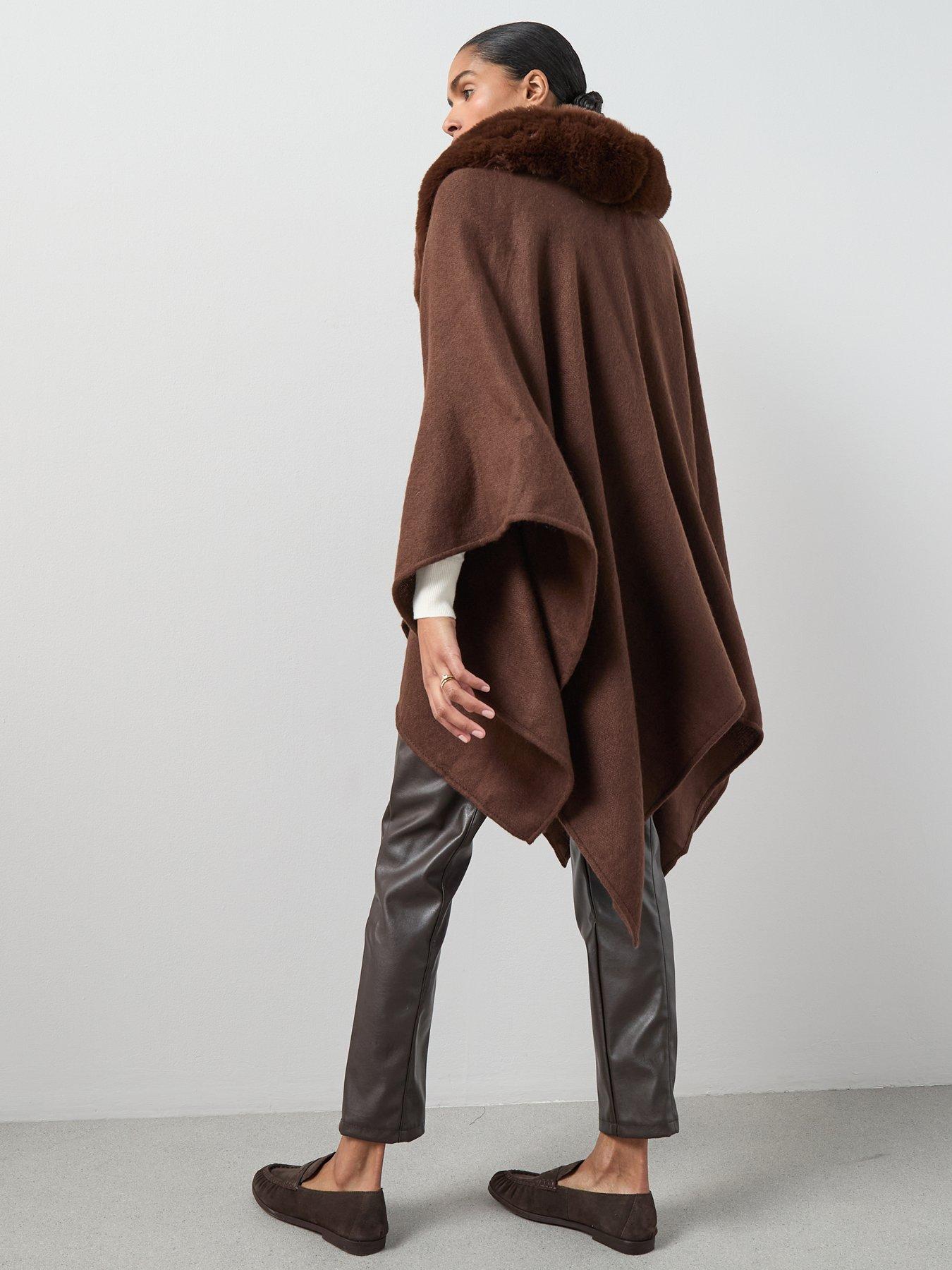 The Very Collection Faux Fur Trim Wrap - Brown | Littlewoods