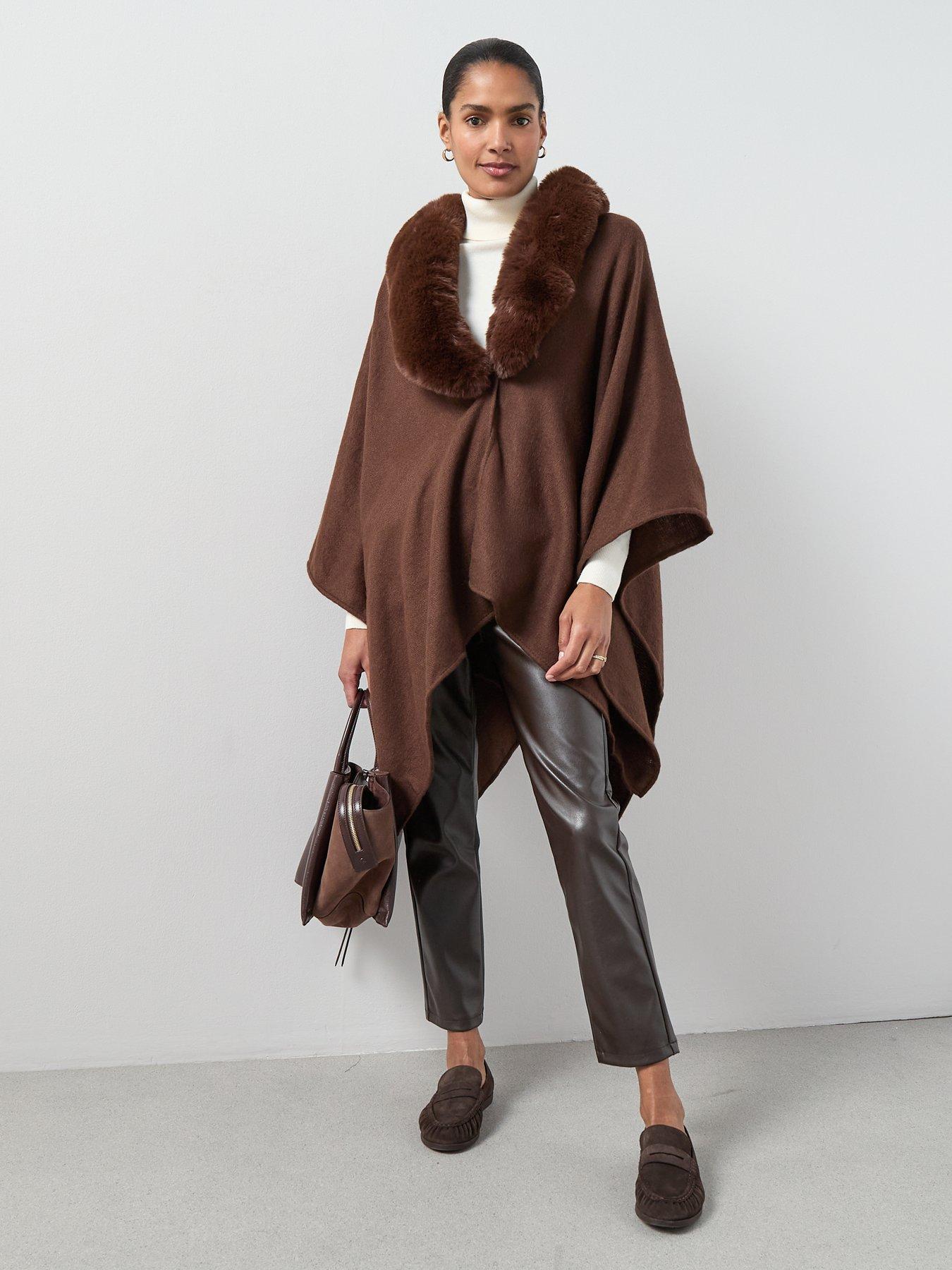 The Very Collection Faux Fur Trim Wrap - Brown | Littlewoods