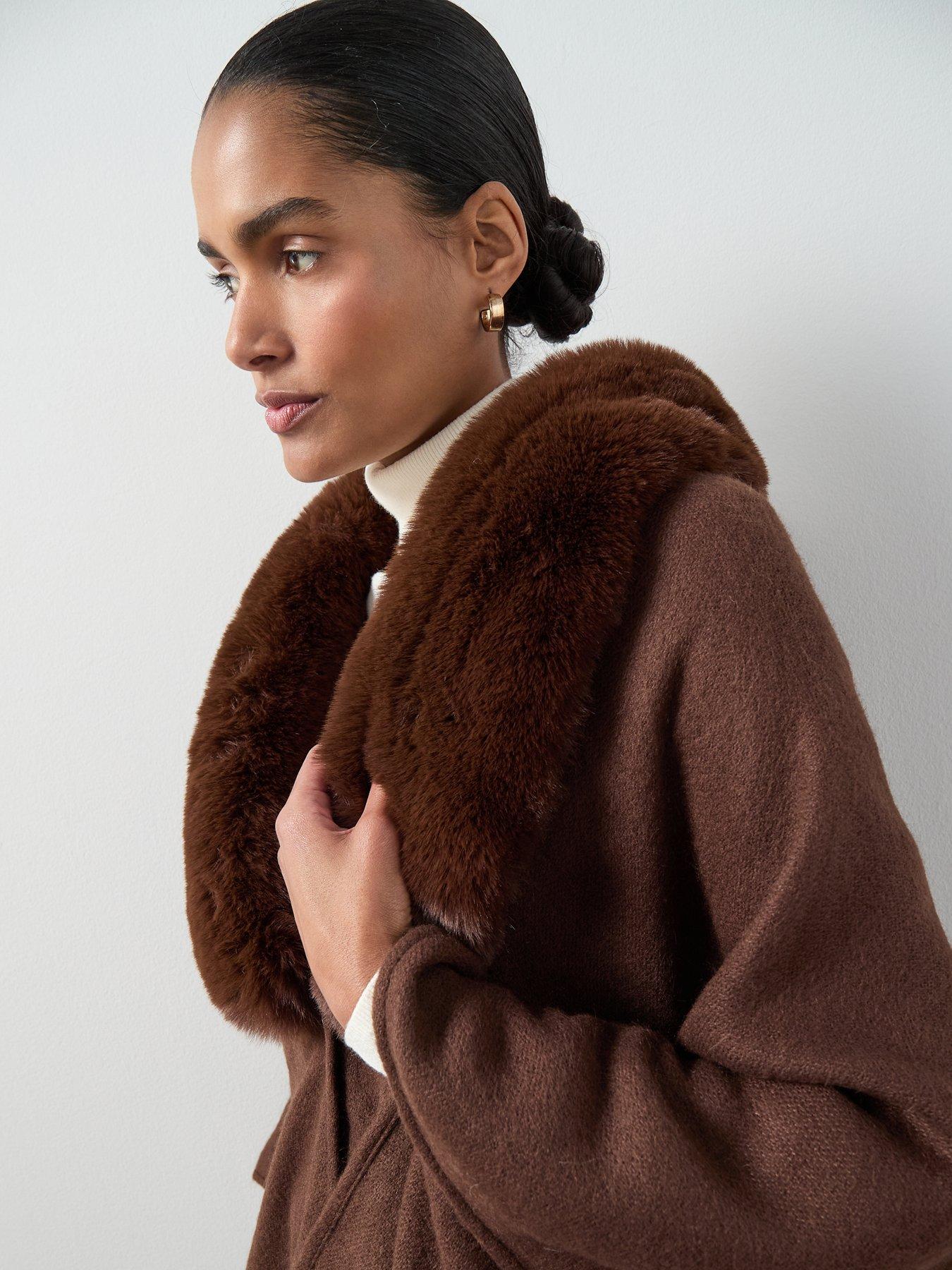 The Very Collection Faux Fur Trim Wrap - Brown | Littlewoods