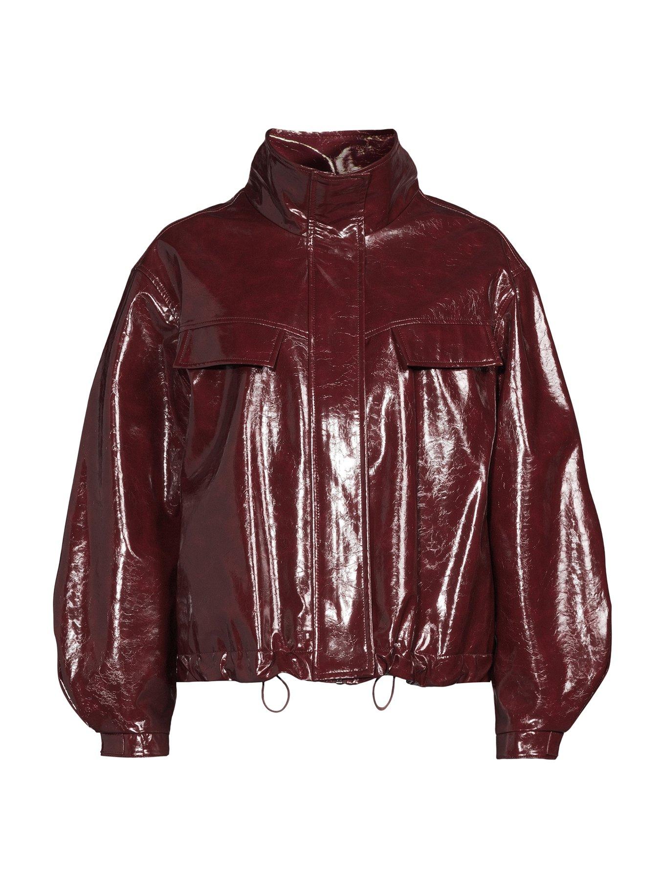 The Very Collection Faux Leather High Shine Bomber Jacket - Burgundy ...