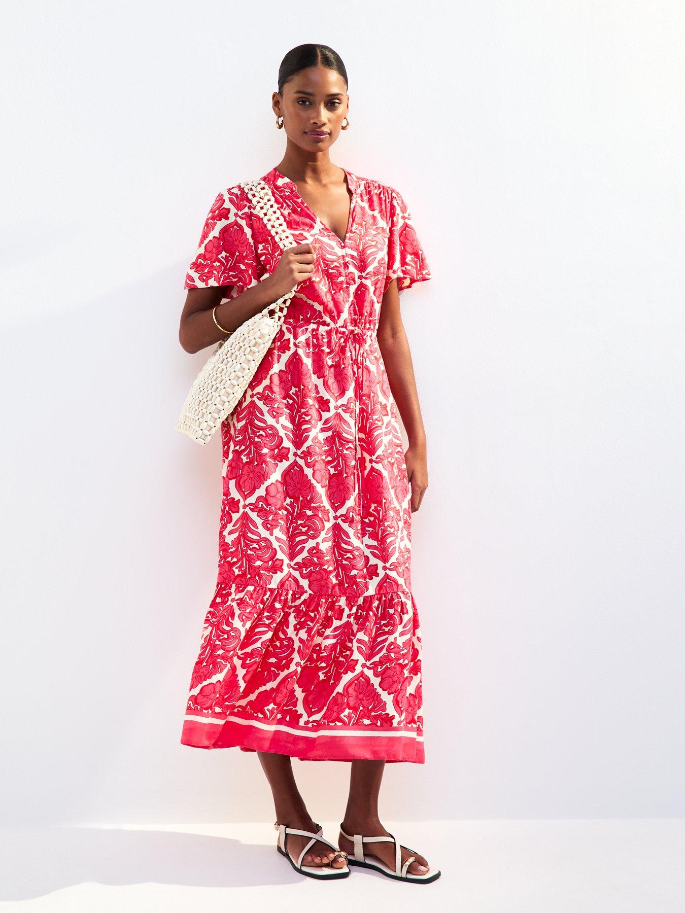 New Look Tile Print Drawstring Midi Shirt Dress - Pink | Littlewoods