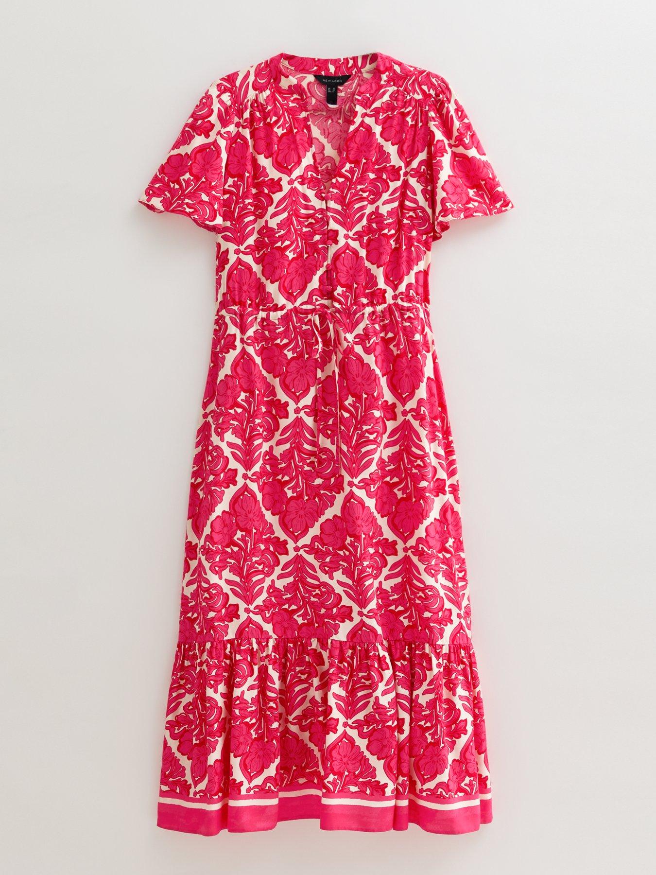 New Look Tile Print Drawstring Midi Shirt Dress - Pink | Littlewoods
