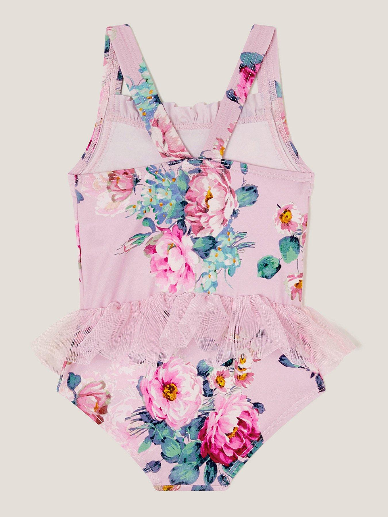 Monsoon Baby Girls Peony Print Tutu Swimsuit - Pink | Littlewoods