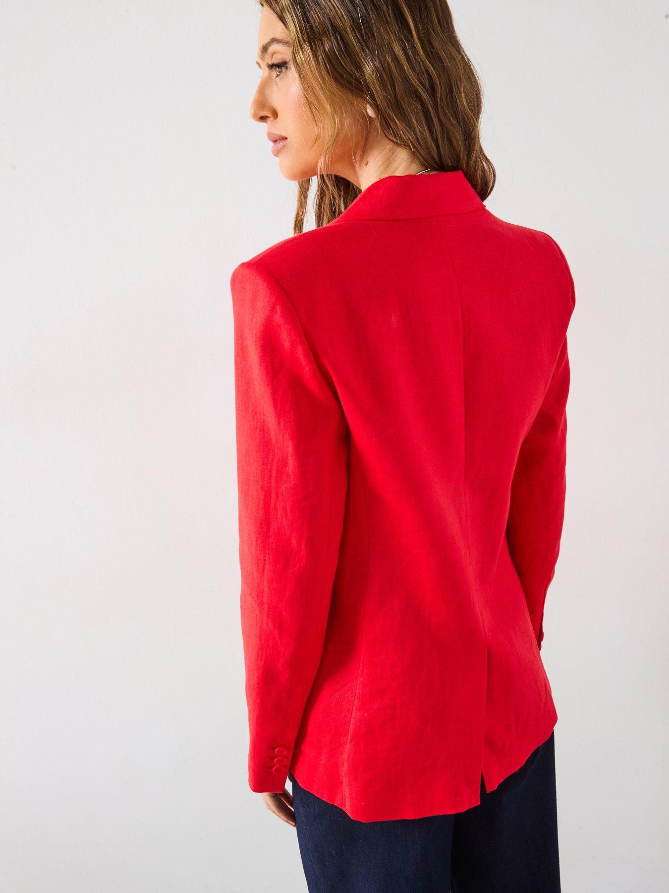 Mango Double-Breasted Linen Suit Jacket - Red | Littlewoods