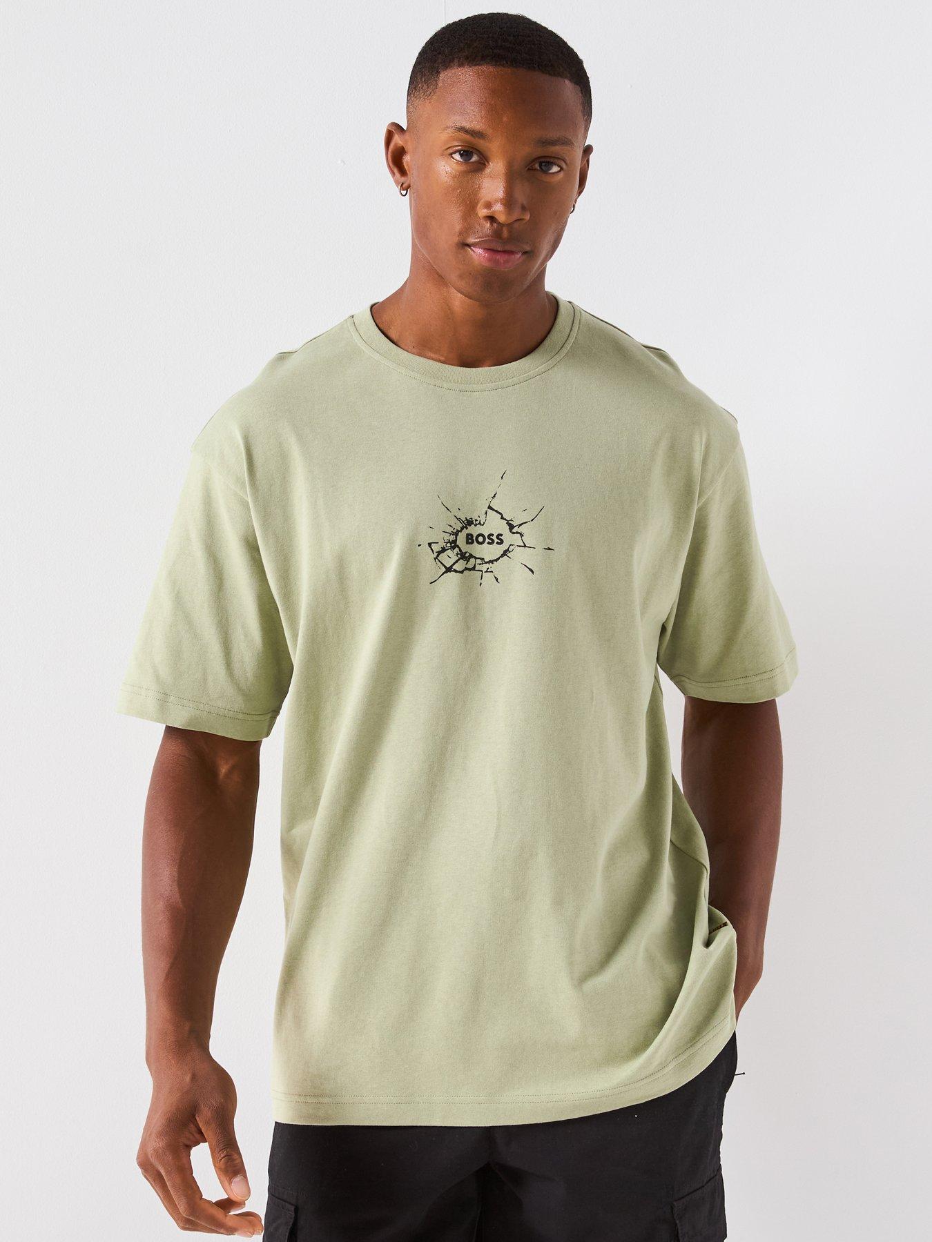 BOSS Voyage Relaxed Fit Small Crack Logo T-Shirt - Green | Littlewoods