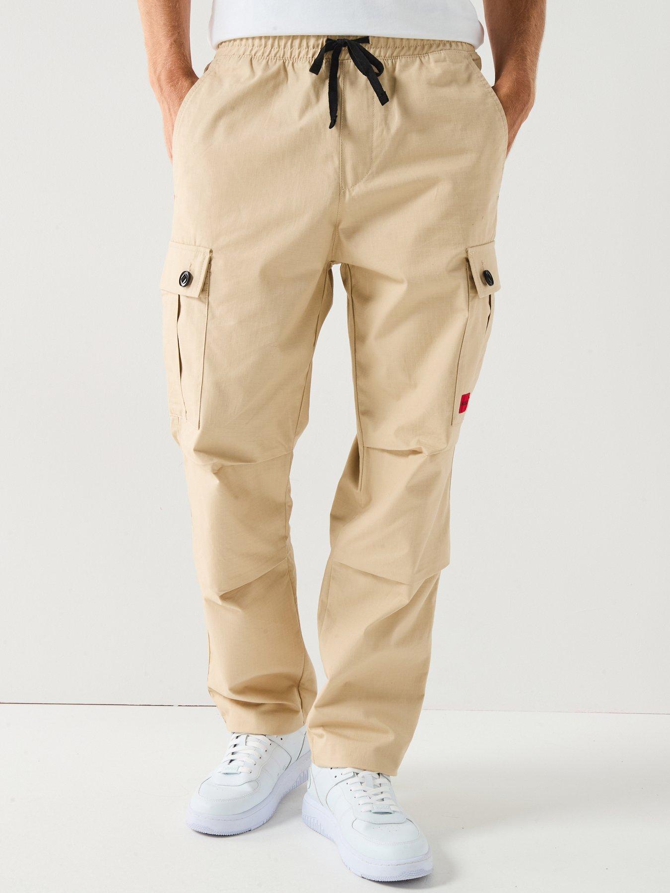 HUGO Garlo233 Regular Fit Drawstring Cargo Pants - Beige | Littlewoods