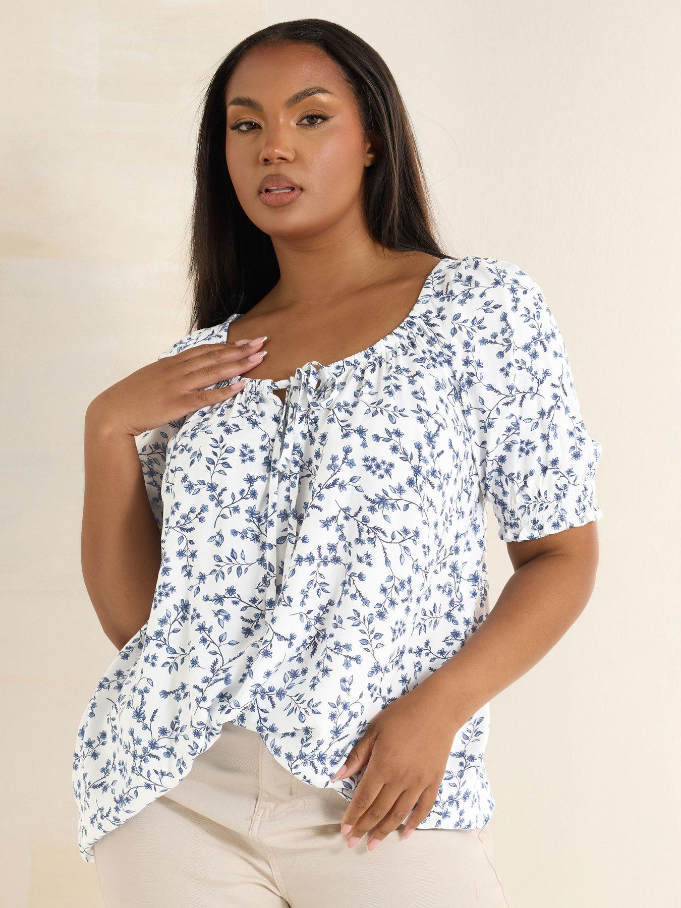 Yours Curve Gypsy Top - Blue | Littlewoods