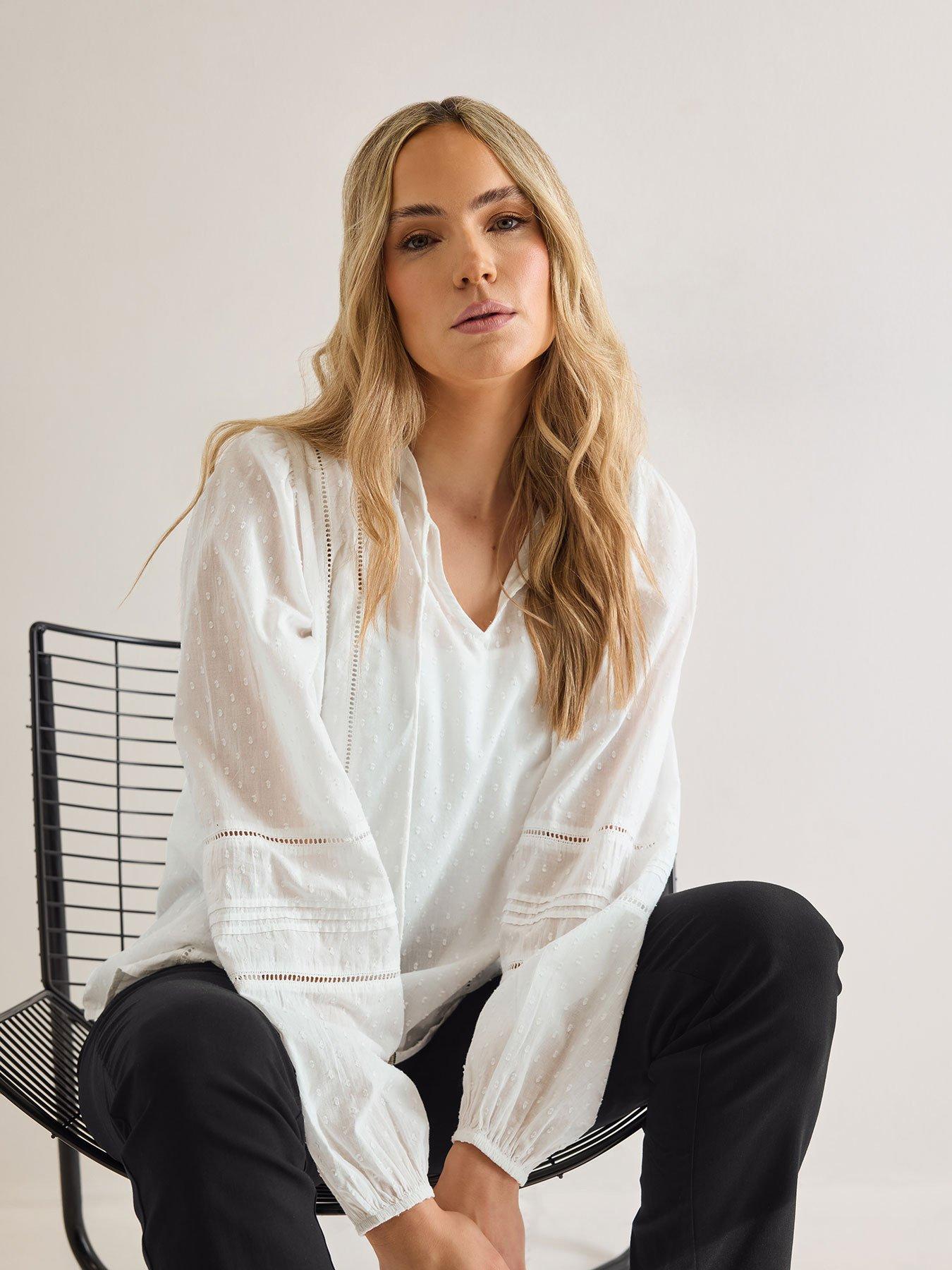 Long Tall Sally Tall Dobby Tie Neck Blouse - White | Littlewoods