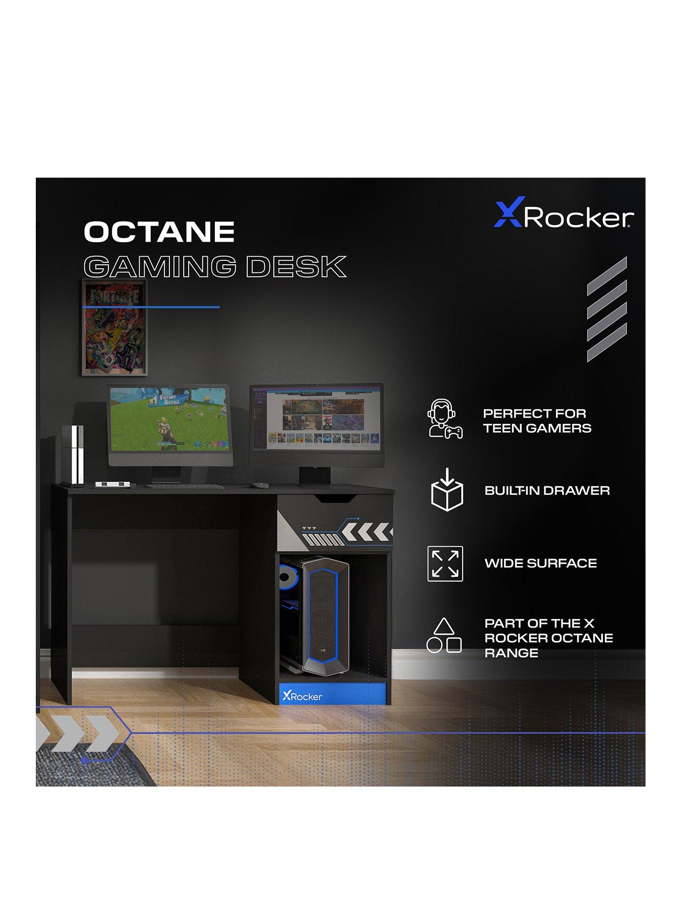 X Rocker Octane Gaming Desk with Drawer - Blue | Littlewoods