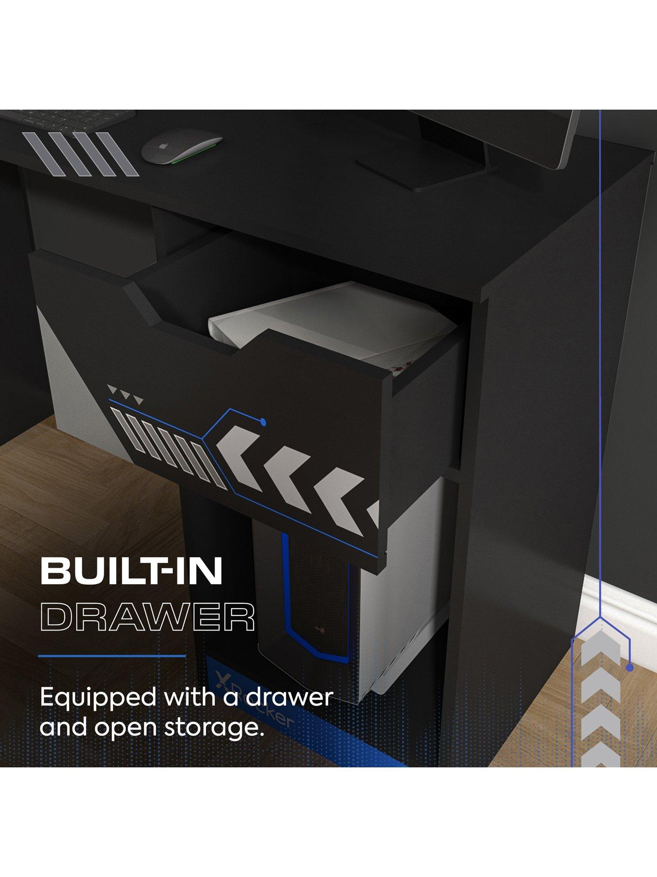 X Rocker Octane Gaming Desk with Drawer - Blue | Littlewoods