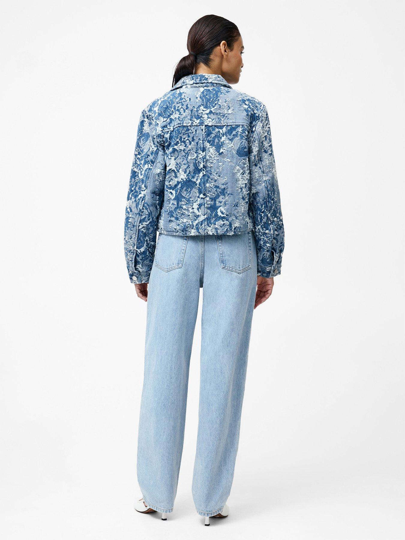 French Connection Cotton Blend Jacquard Floral Print Denim Jacket ...