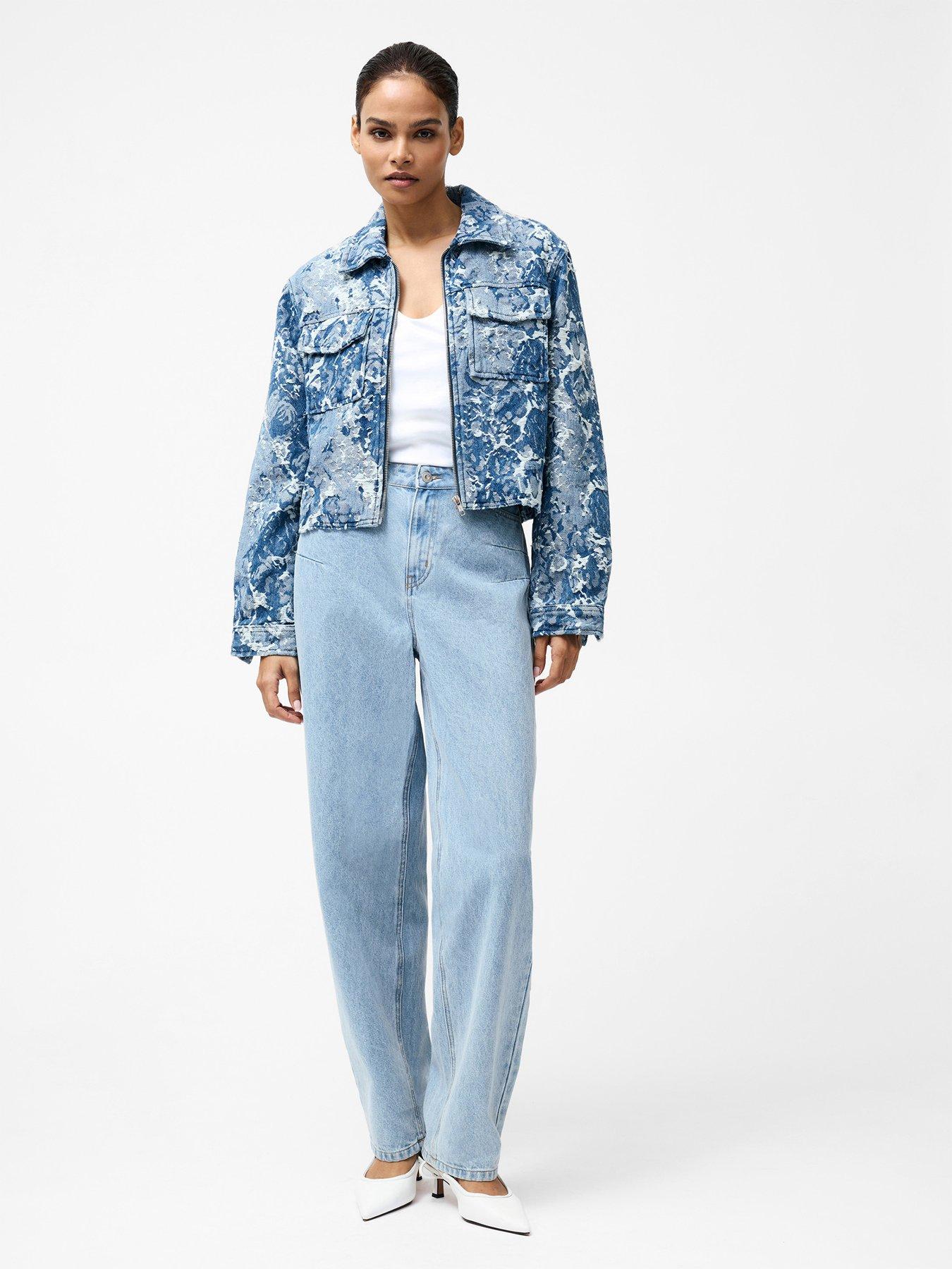 French Connection Cotton Blend Jacquard Floral Print Denim Jacket ...