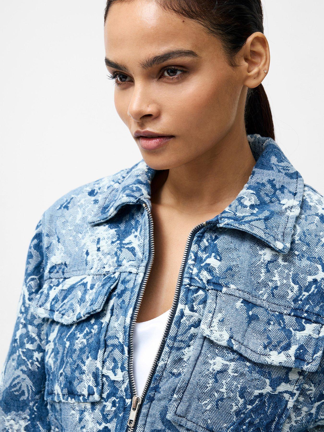 French Connection Cotton Blend Jacquard Floral Print Denim Jacket ...