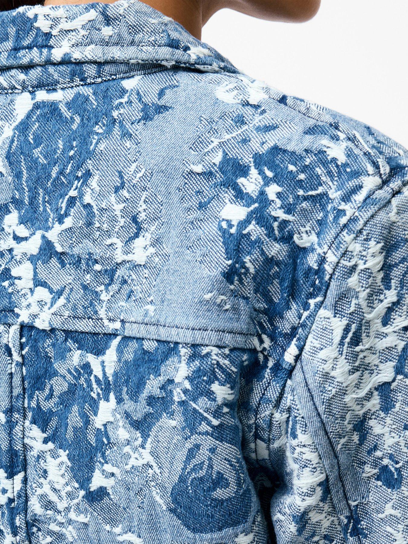 French Connection Cotton Blend Jacquard Floral Print Denim Jacket ...