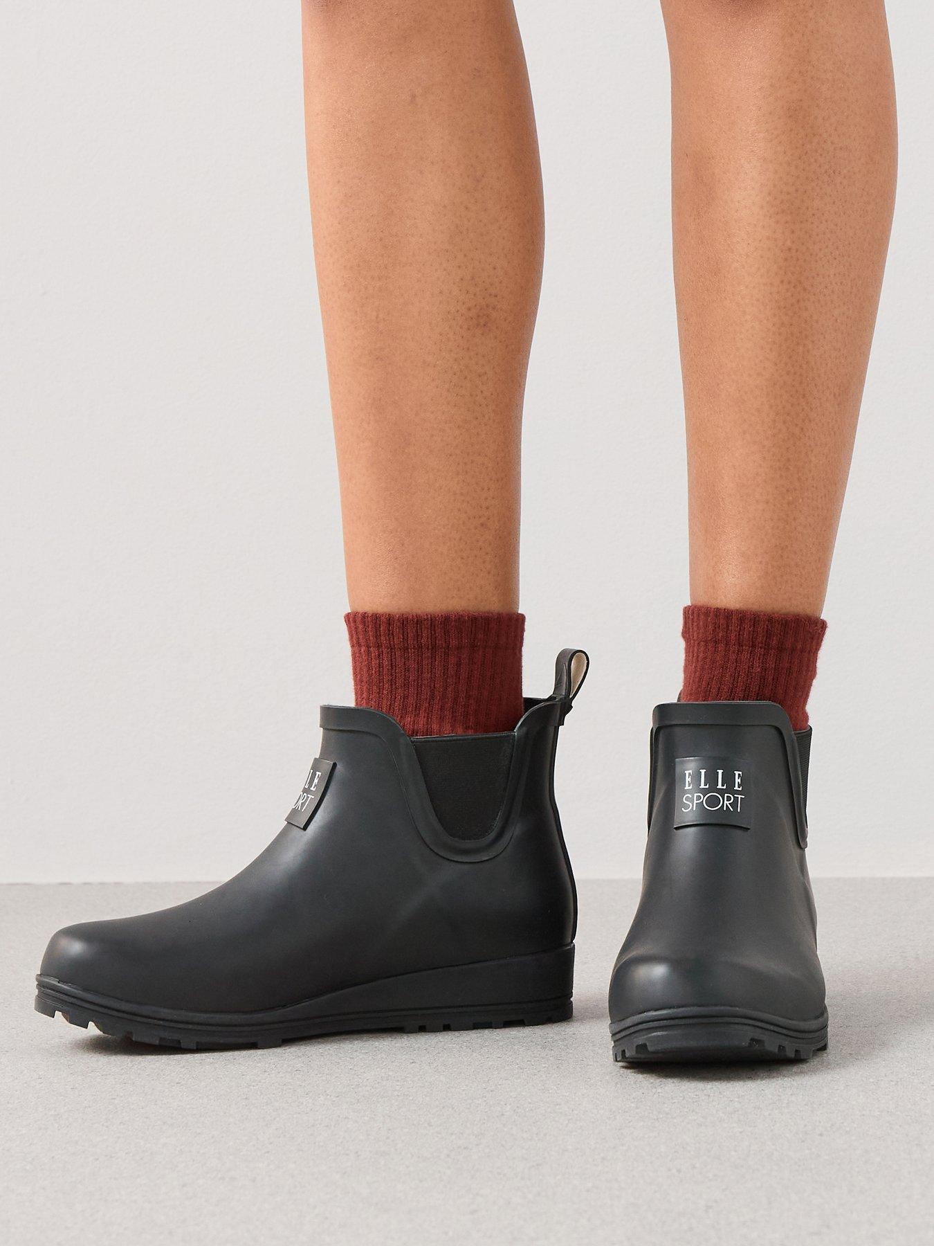 Elle Sport Wedge Ankle Wellington Boot - Black | Littlewoods