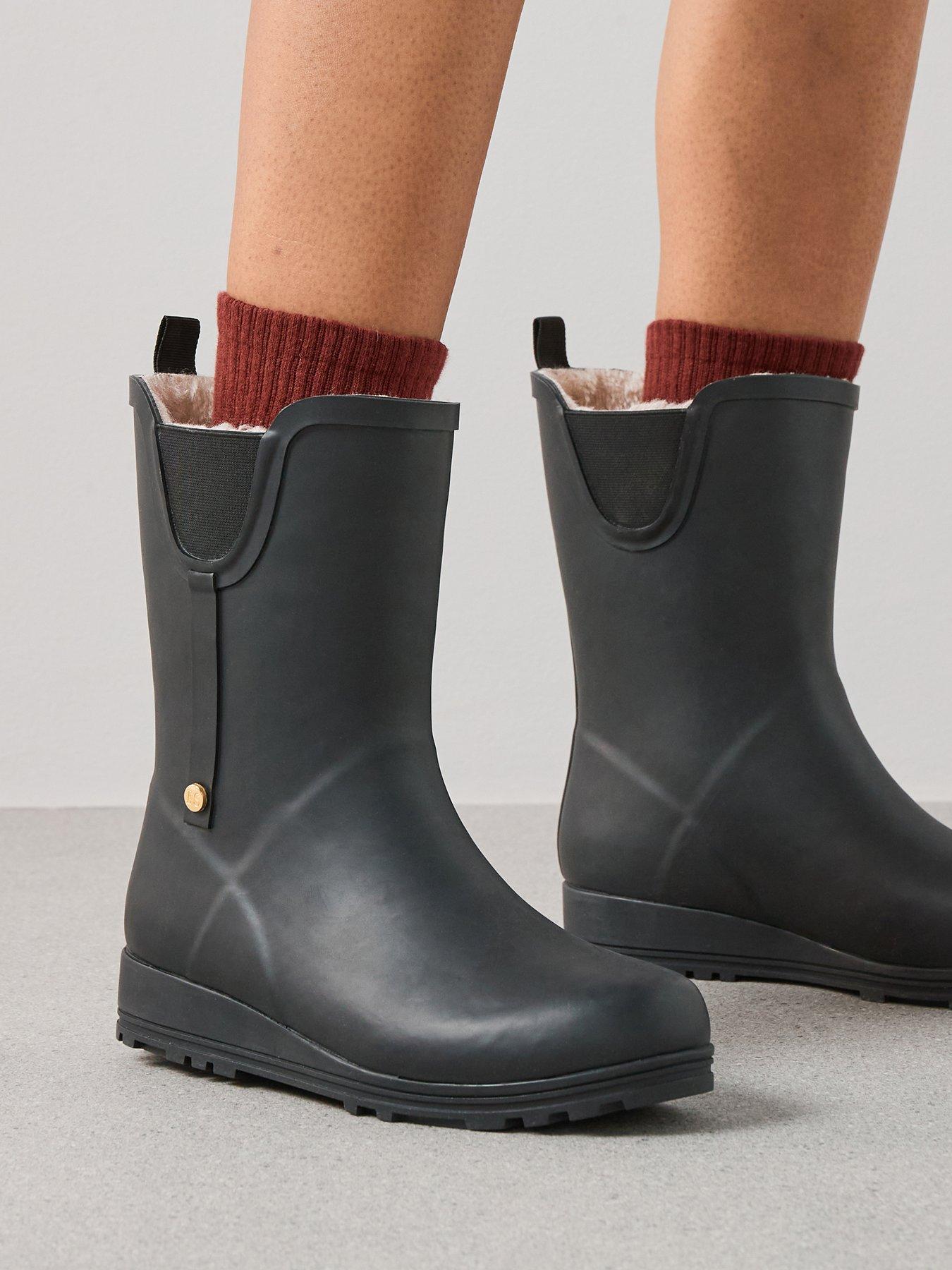 Elle Sport Calf Wellington Boot With Borg Lining – Black | Littlewoods
