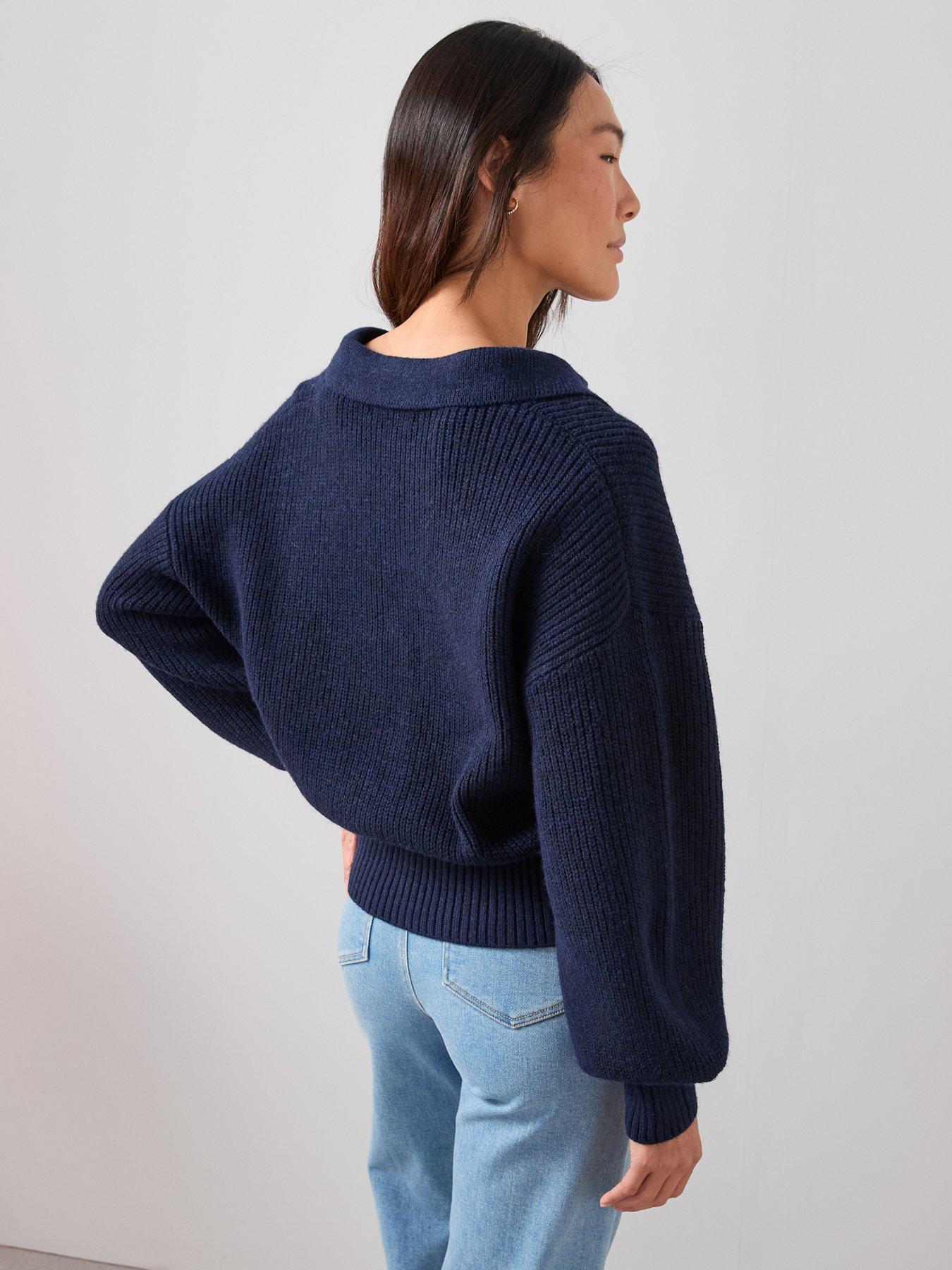 The Very Collection Timeless Yarn Collared Neck Jumper - Navy | Littlewoods