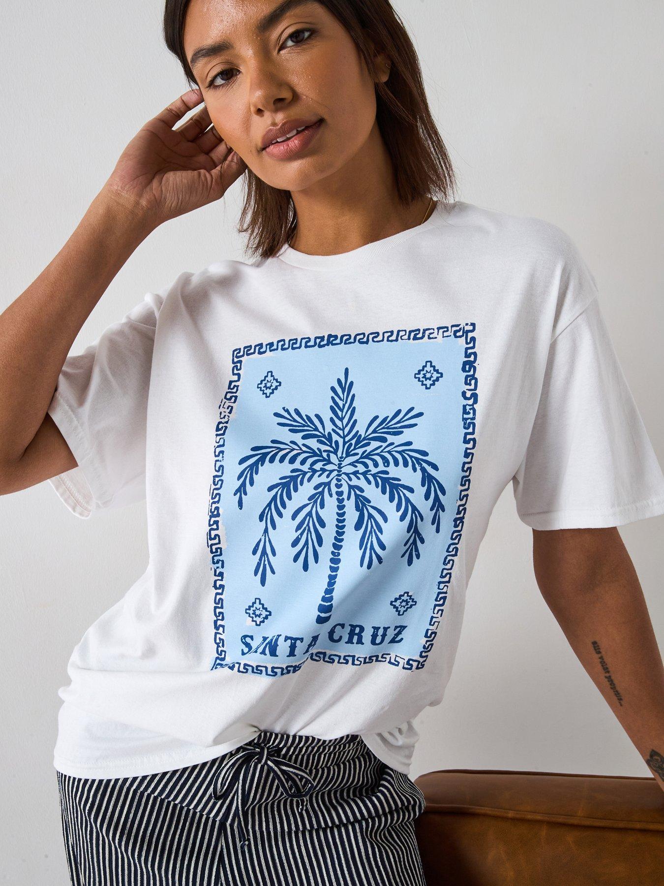 V by Very Oversized Palm Tree Graphic Tee - White | Littlewoods
