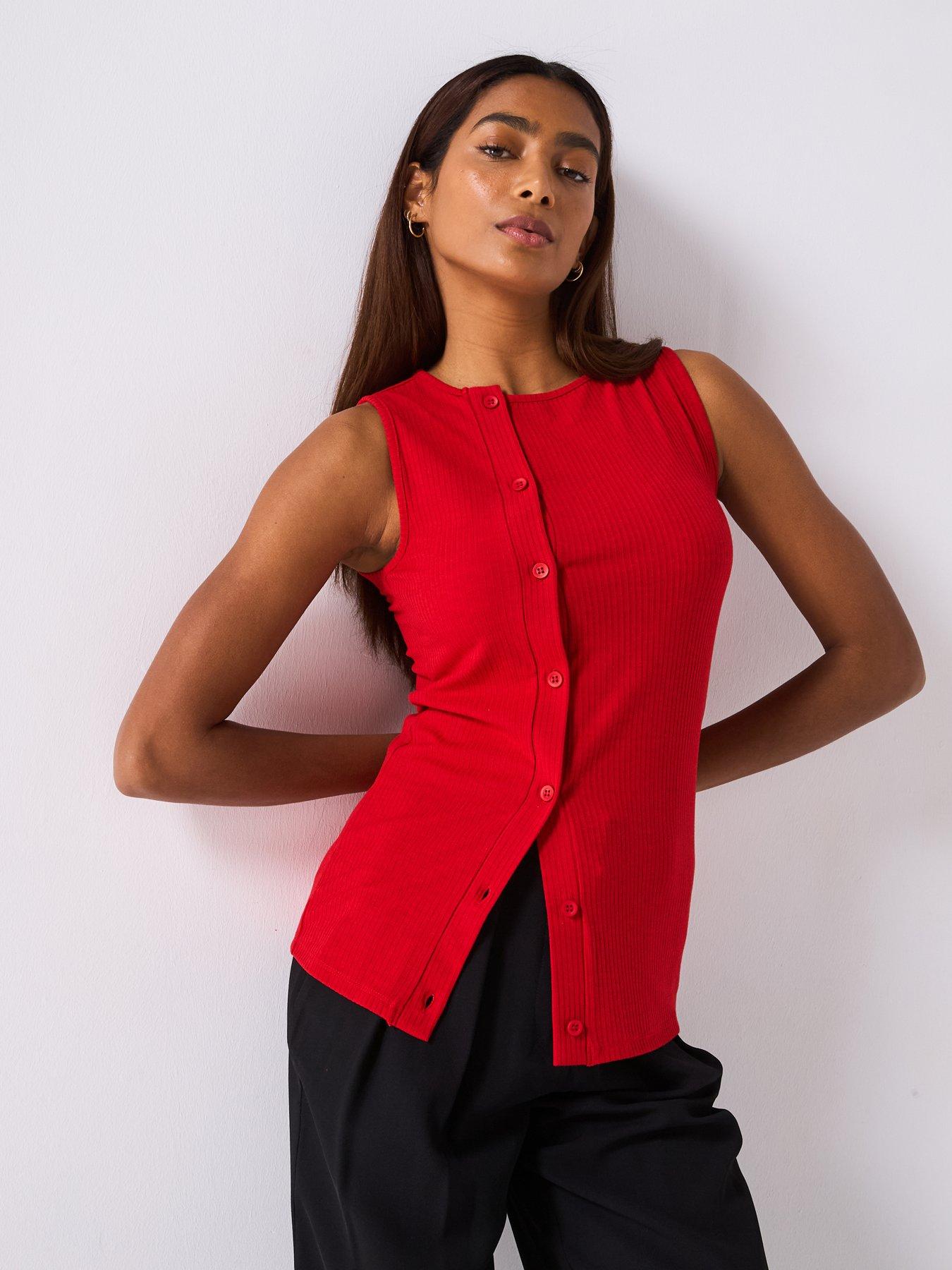 V by Very Asymmetric Button Up Top - Red | Littlewoods