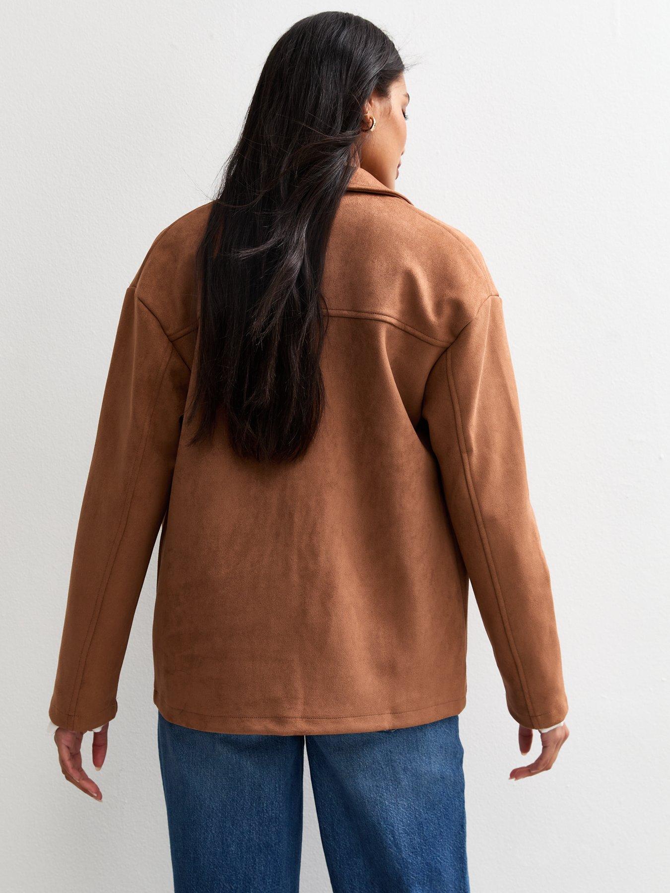 New Look Tan Faux Suede Button Up Jacket - Brown | Littlewoods