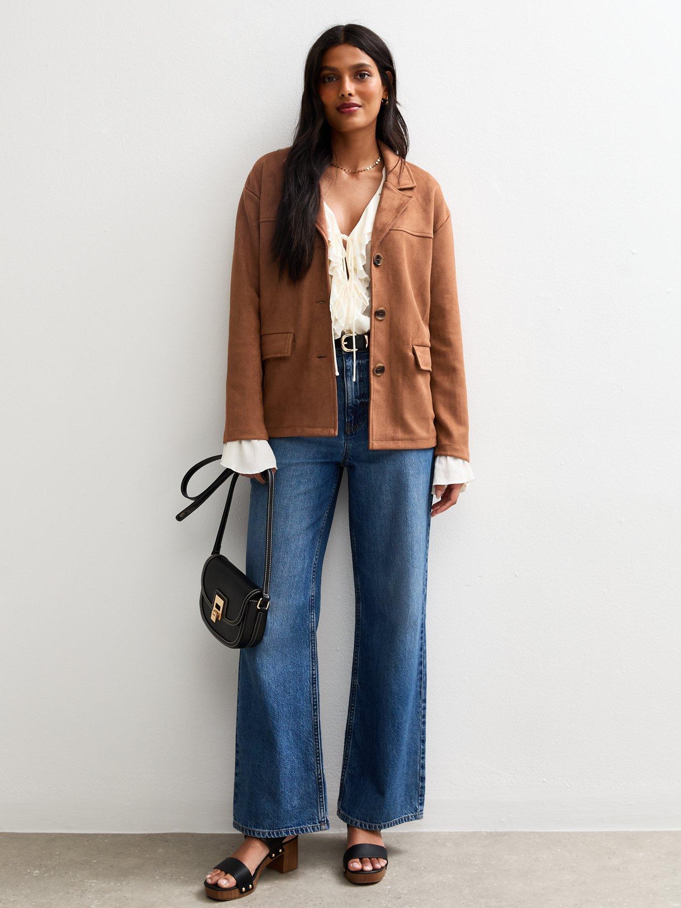 New Look Tan Faux Suede Button Up Jacket - Brown | Littlewoods