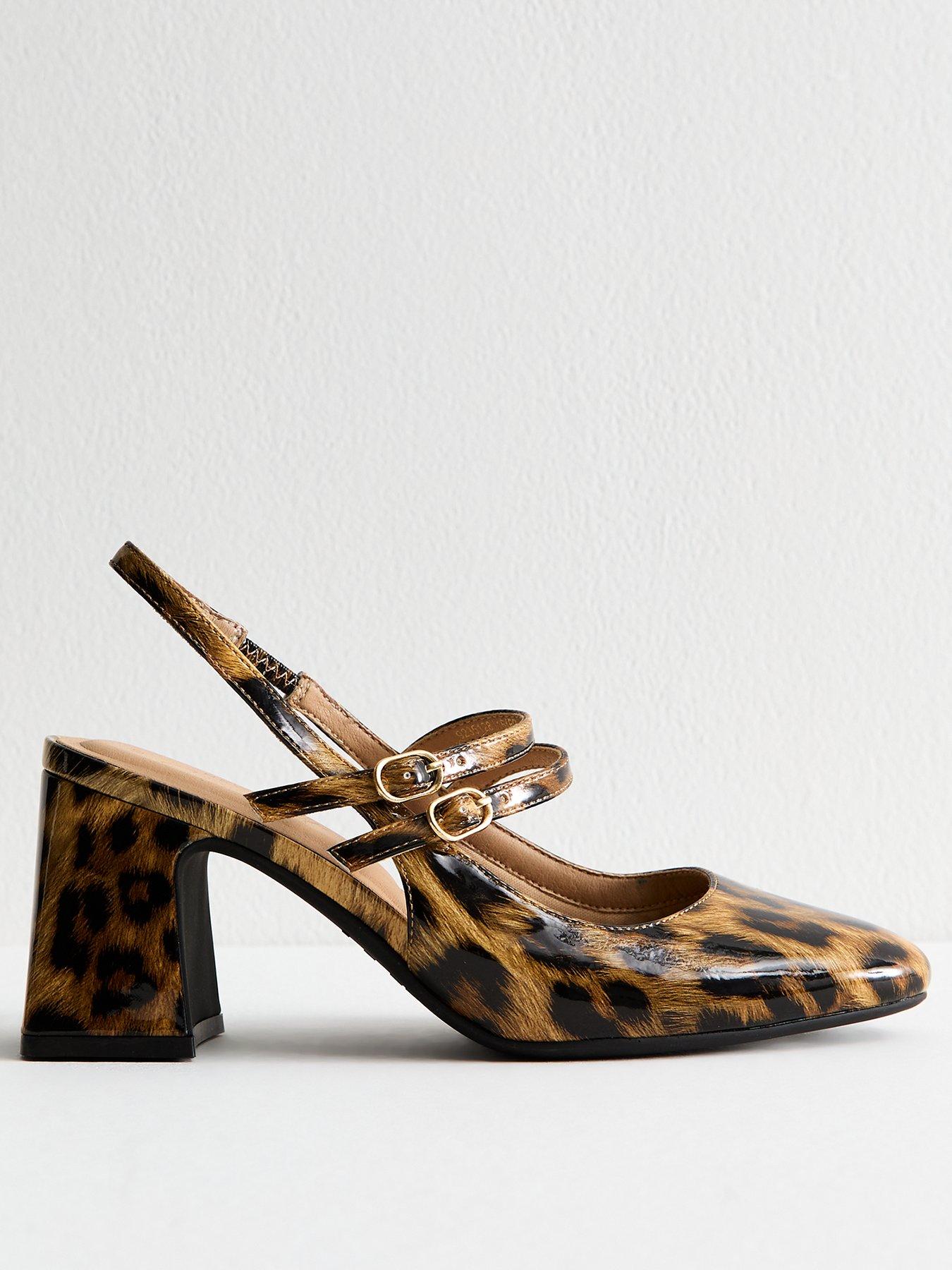 New Look Brown Leopard Print Block Heel Mary Jane Shoes - Beige ...
