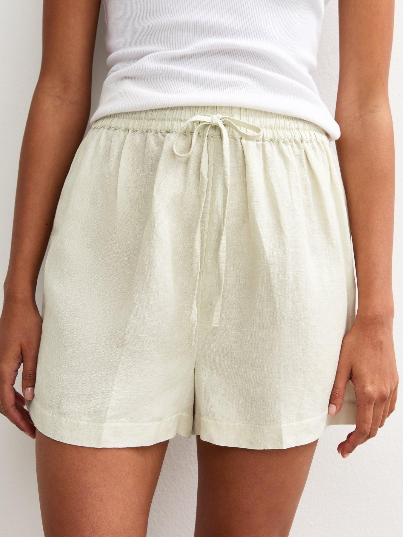 New Look Tie Waist Linen Blend Shorts - Light Green | Littlewoods