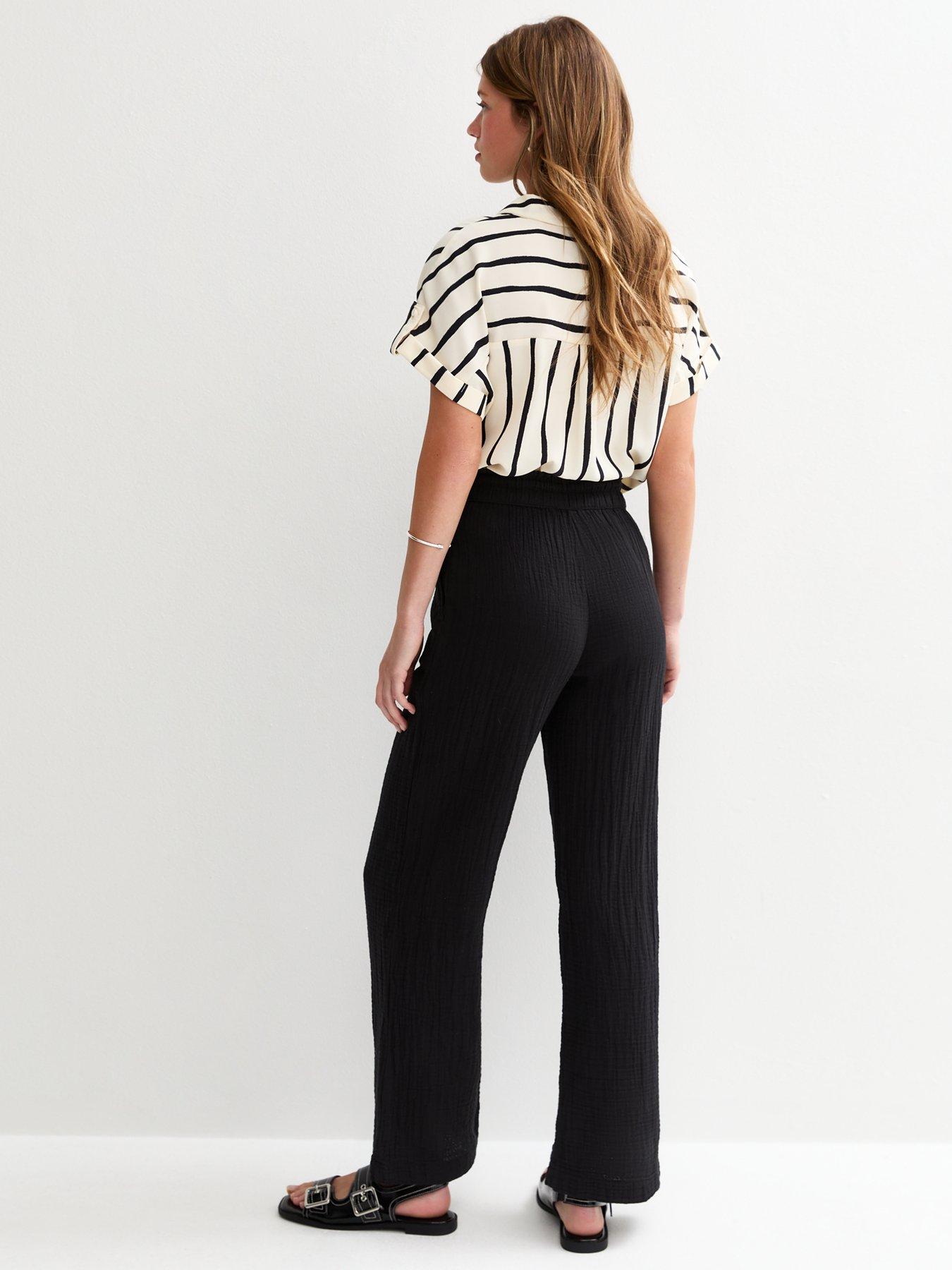 New Look Black Double Cloth Wide Leg Trousers | Littlewoods